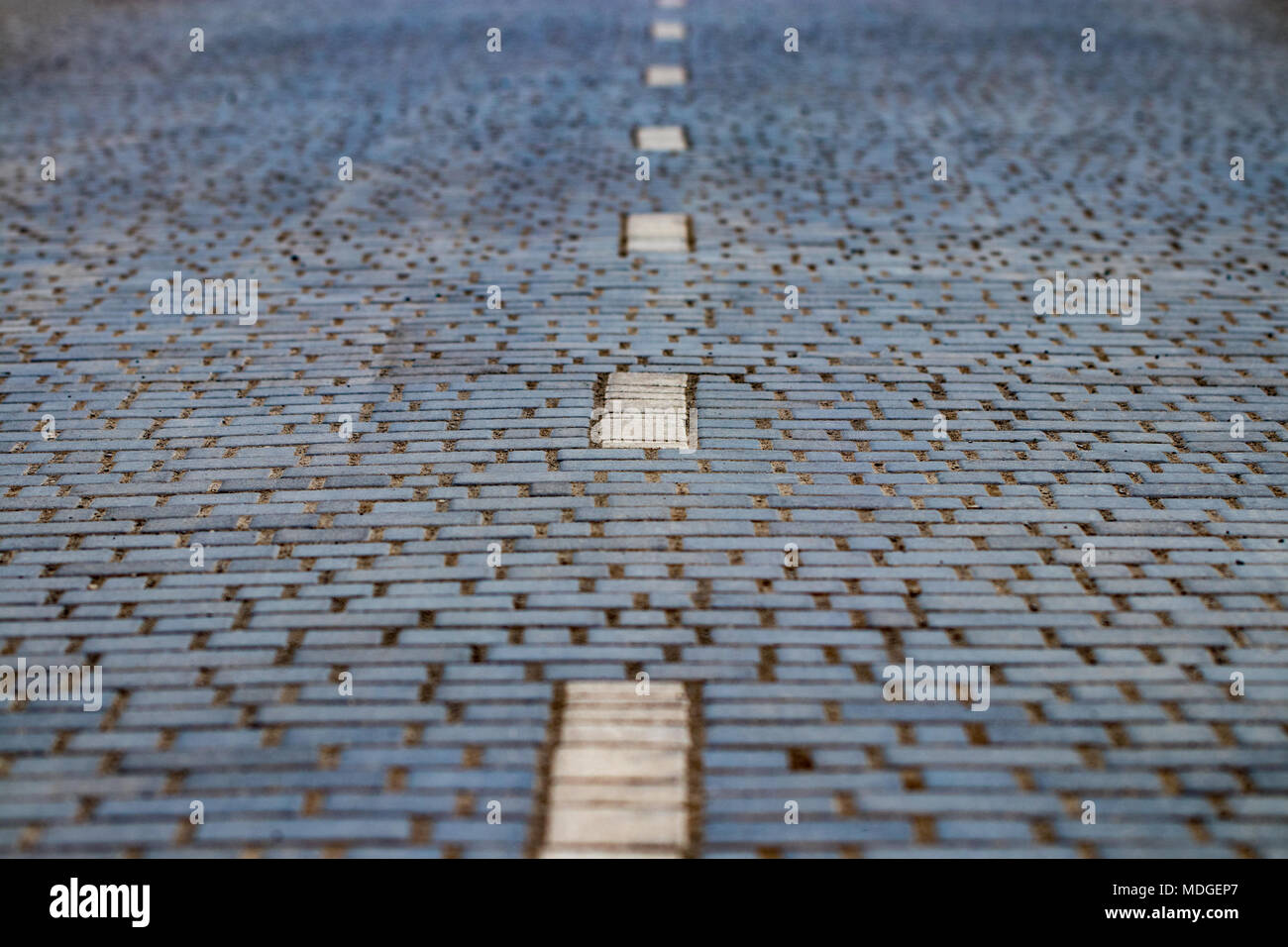 Interlocking paving with gray and white concrete blocks; Concrete ...