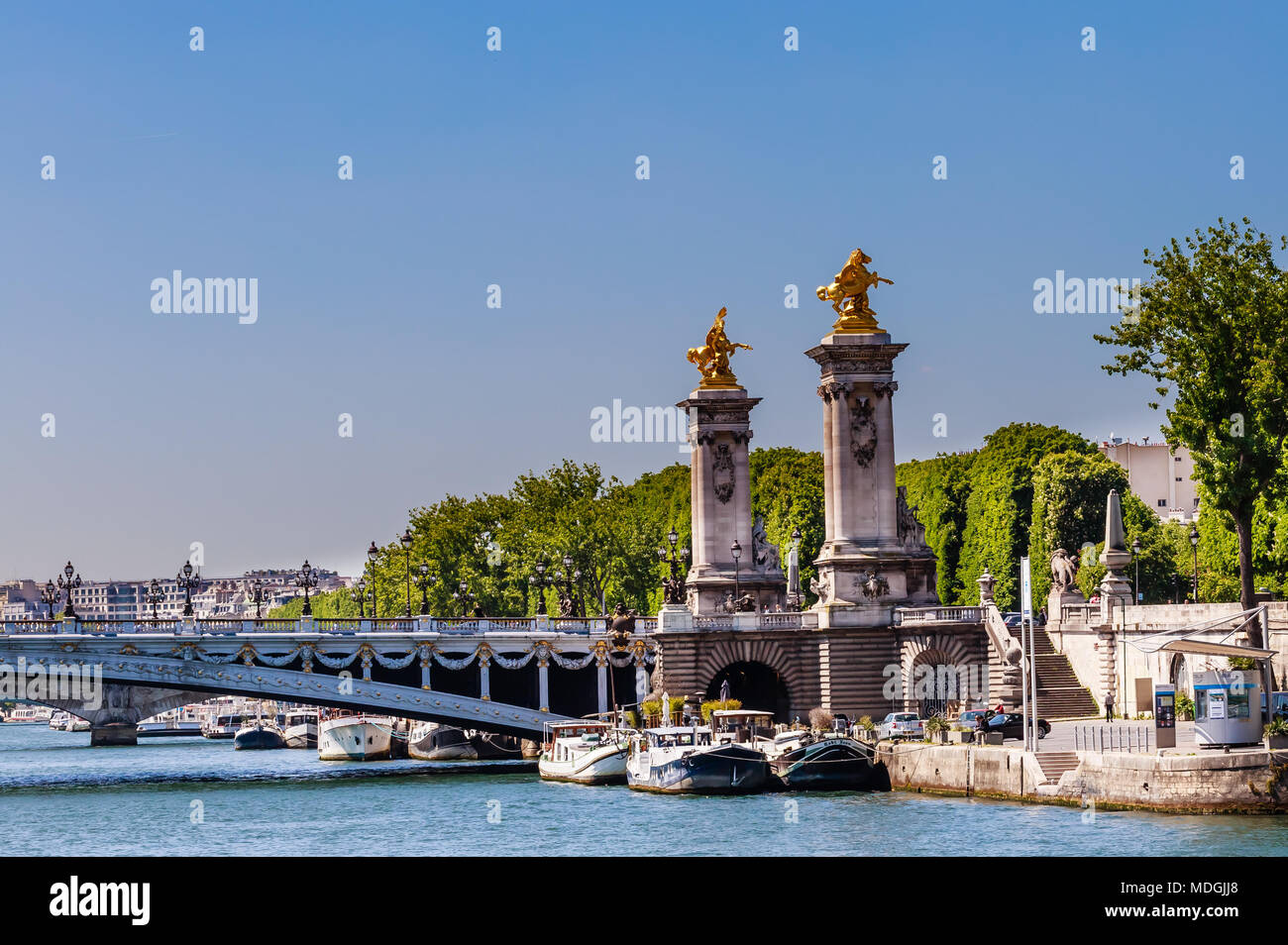 The Alexander III Bridge across the Seine in Paris, France. View from ...