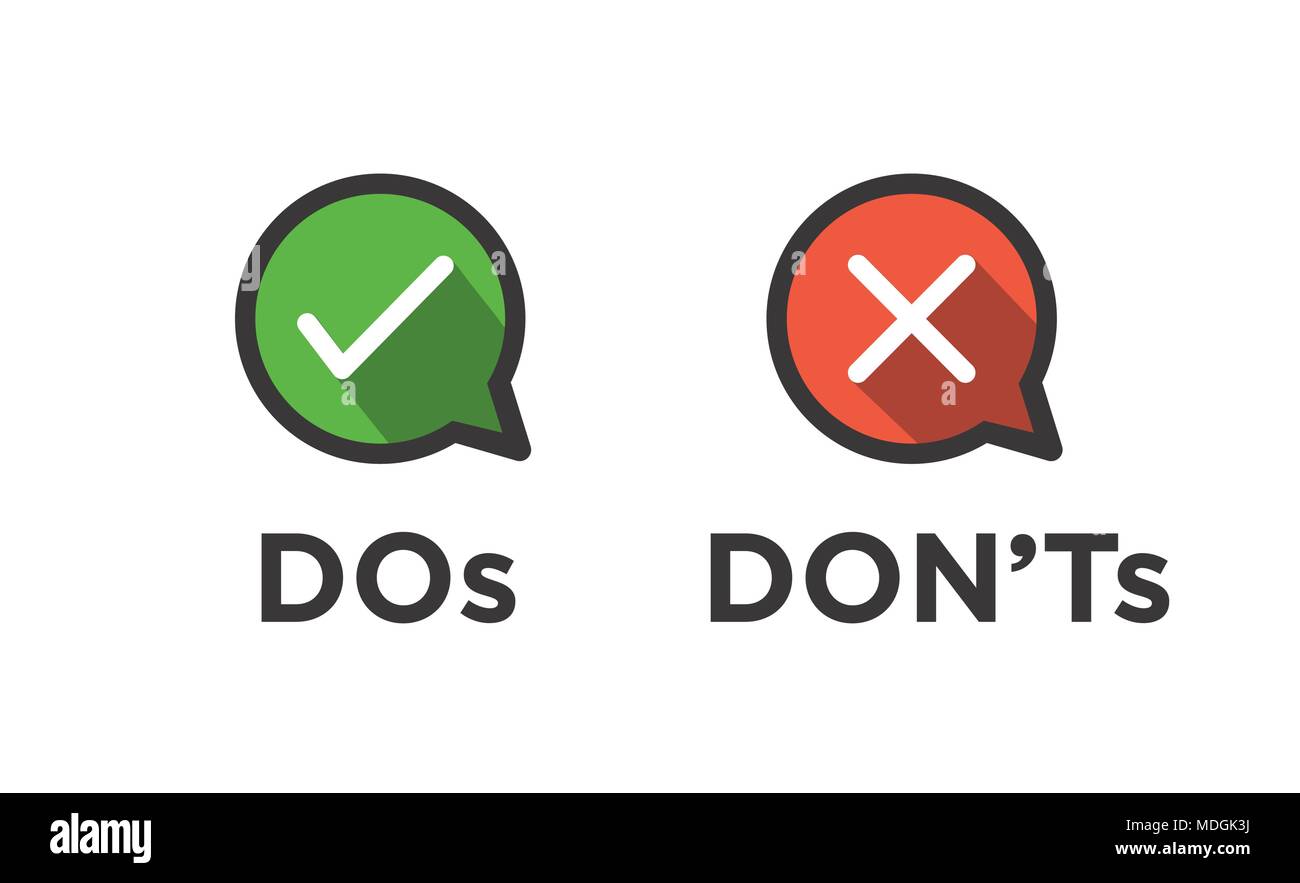 Do and Don't or Good and Bad Icons w Positive and Negative Symbols ...
