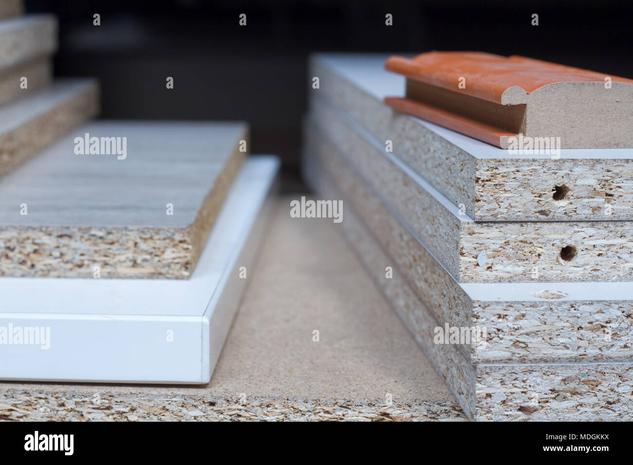 MDF, PARTICLE BOARD. Wood panels of different thicknesses and colors ...