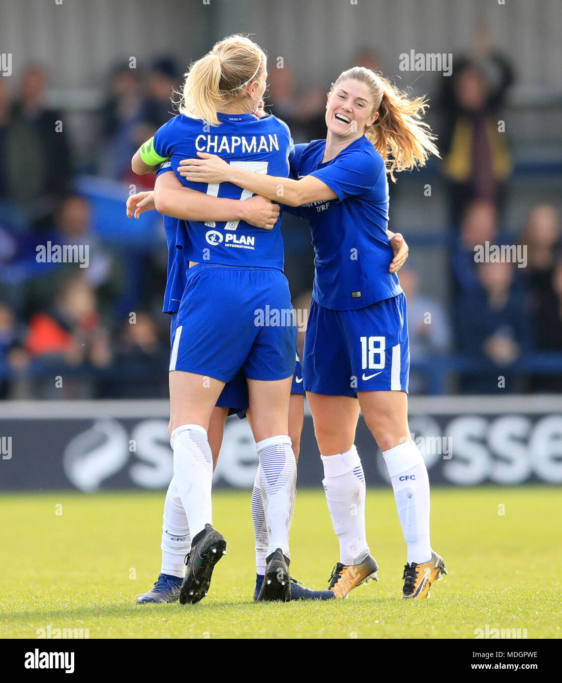 Chelsea Ladies' Katie Chapman (left) and Maren Mjelde celebrate Stock ...