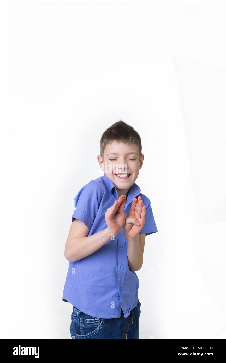 Portrait of a young boy making stop gesture on white background Stock ... Portrait of a young boy making stop gesture on white background Stock ...