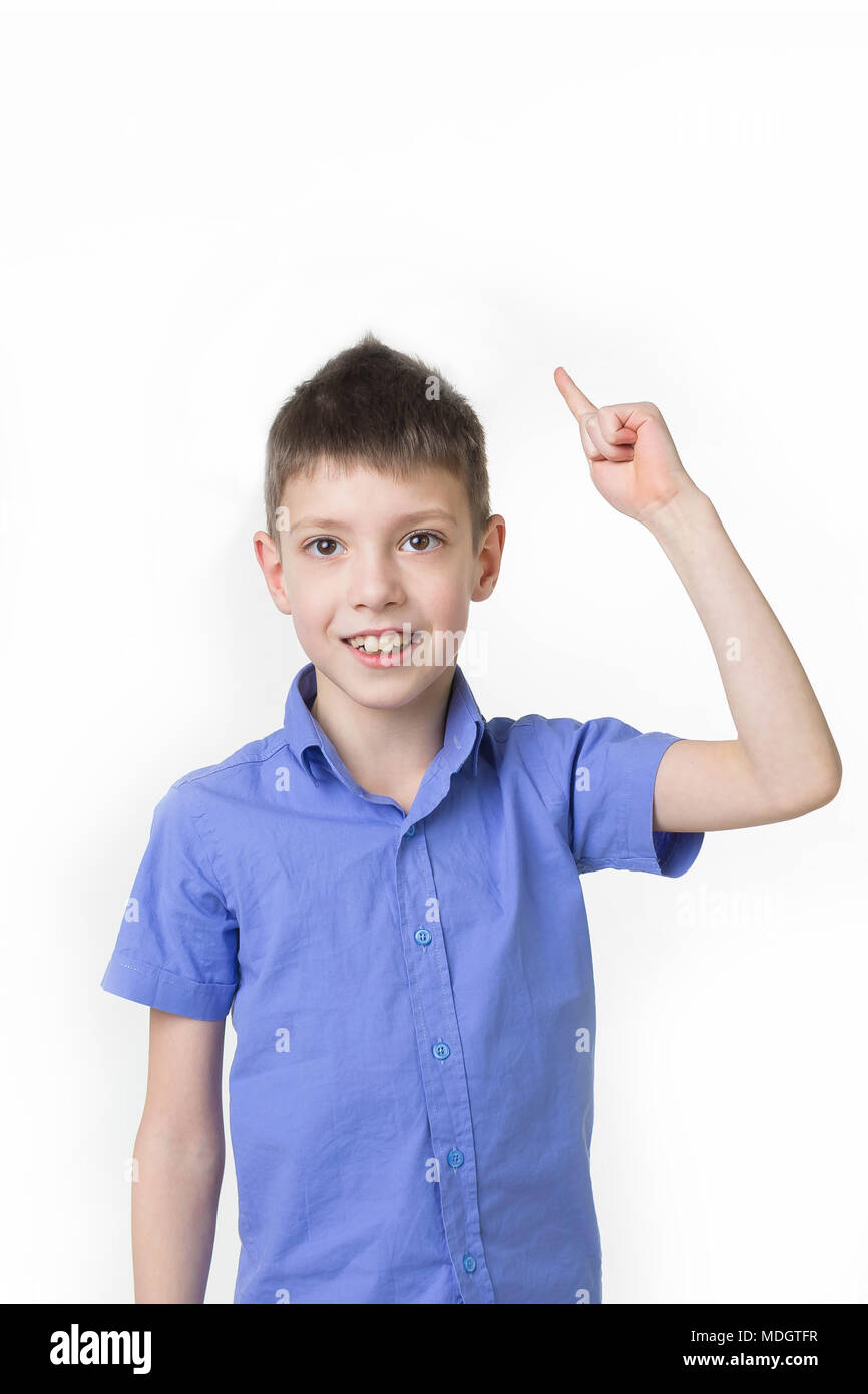 Portrait of smiling teen boy. Happy teenager wearing t-shirt Stock Photo - Alamy
