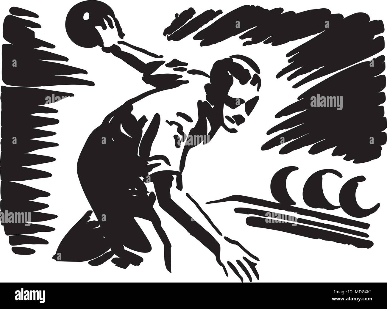 Bowler In Action - Retro Clipart Illustration Stock Vector Image & Art ...