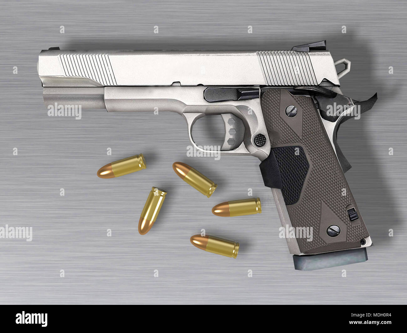 Handgun and bullets on metallic background Stock Photo - Alamy