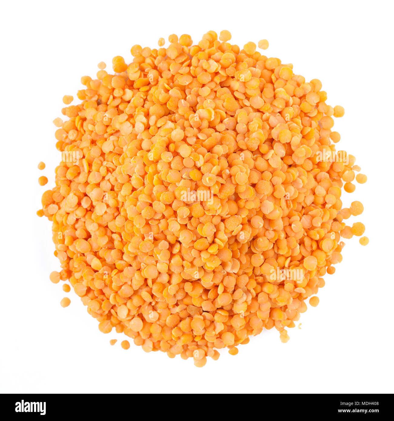 Red lentils isolated on white background, top view shot Stock Photo - Alamy