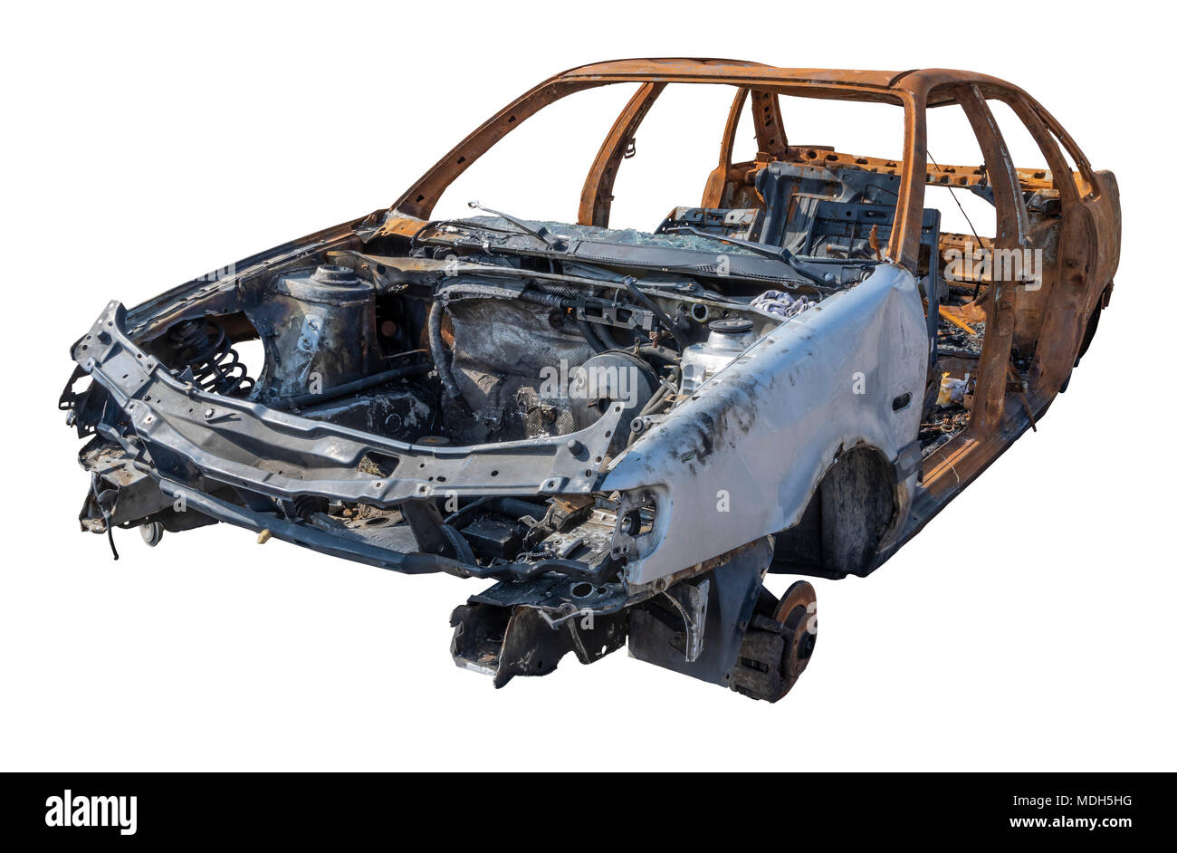 Burnt car isolated on white background Stock Photo - Alamy