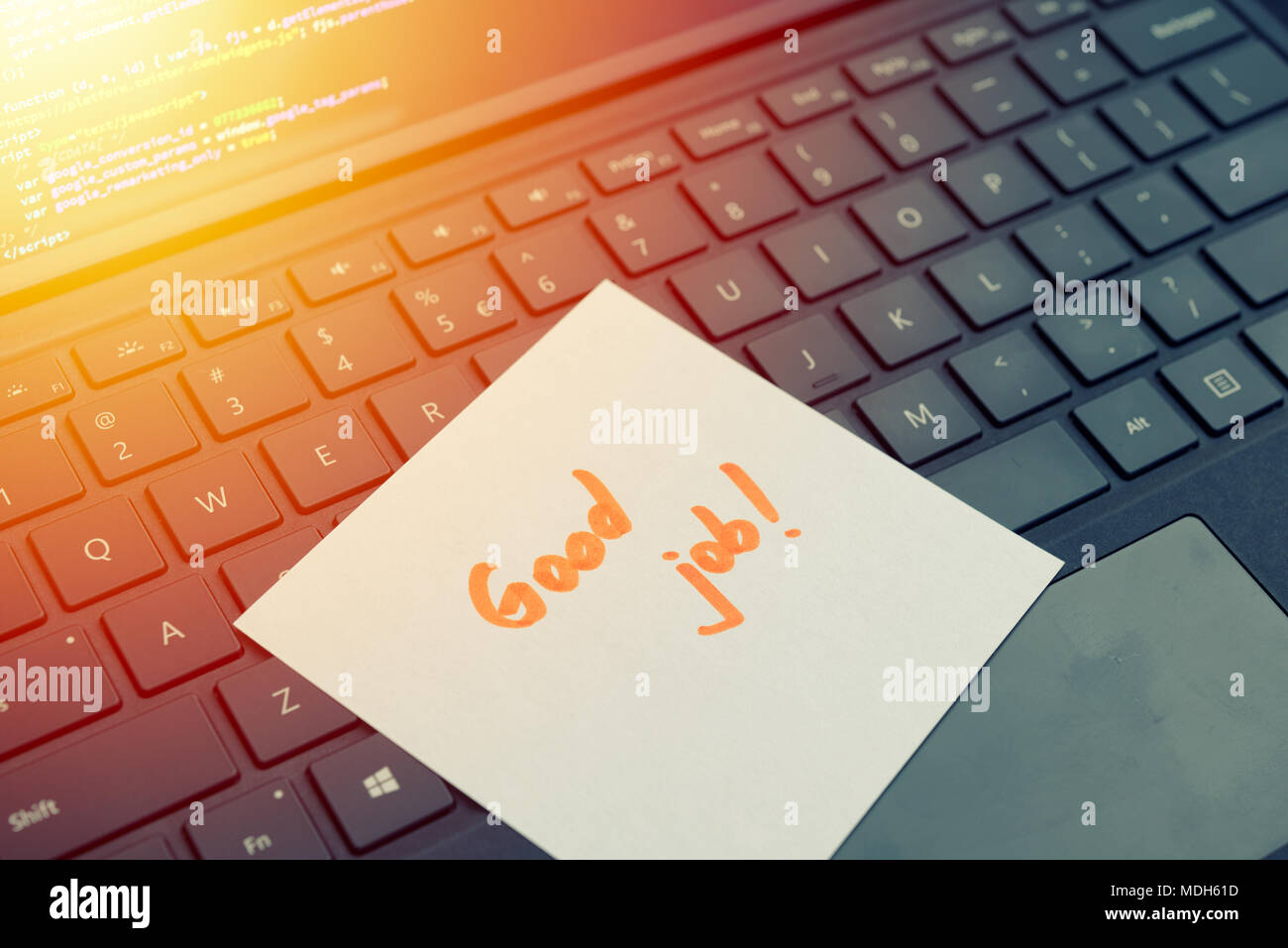 Good job message concept written post it on laptop keyboard Stock Photo ...