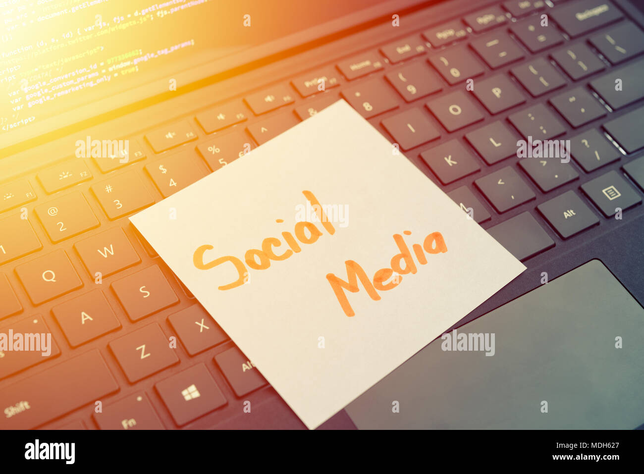 Social Media message concept written post it on laptop keyboard Stock ...