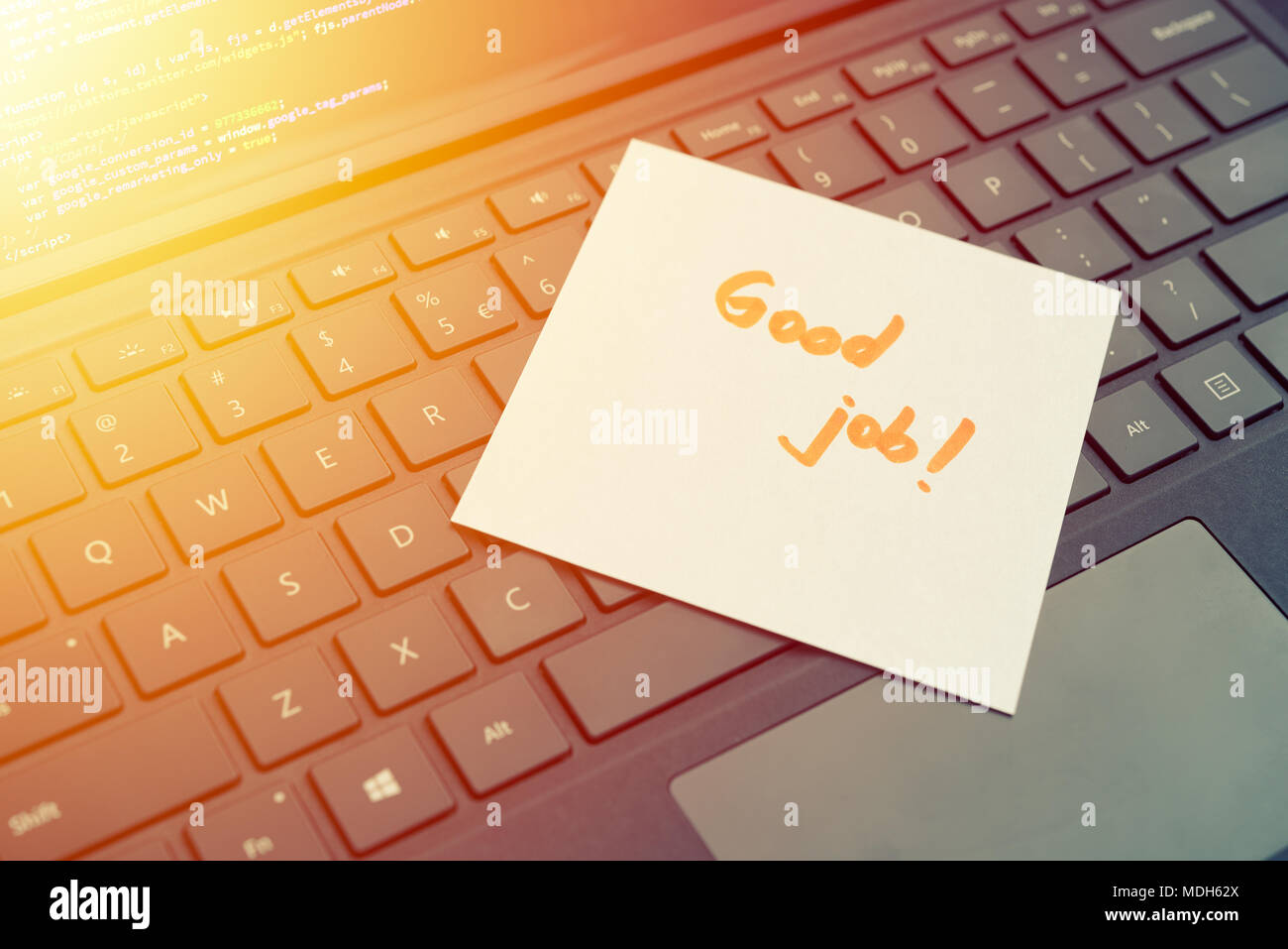 Good job message concept written post it on laptop keyboard Stock Photo ...