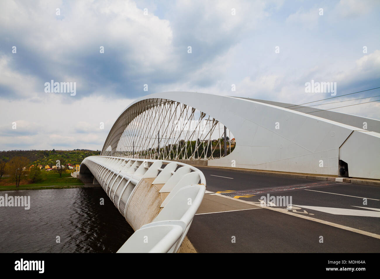New and modern Troja bridge over Vltava river in Holesovice, Prague ...