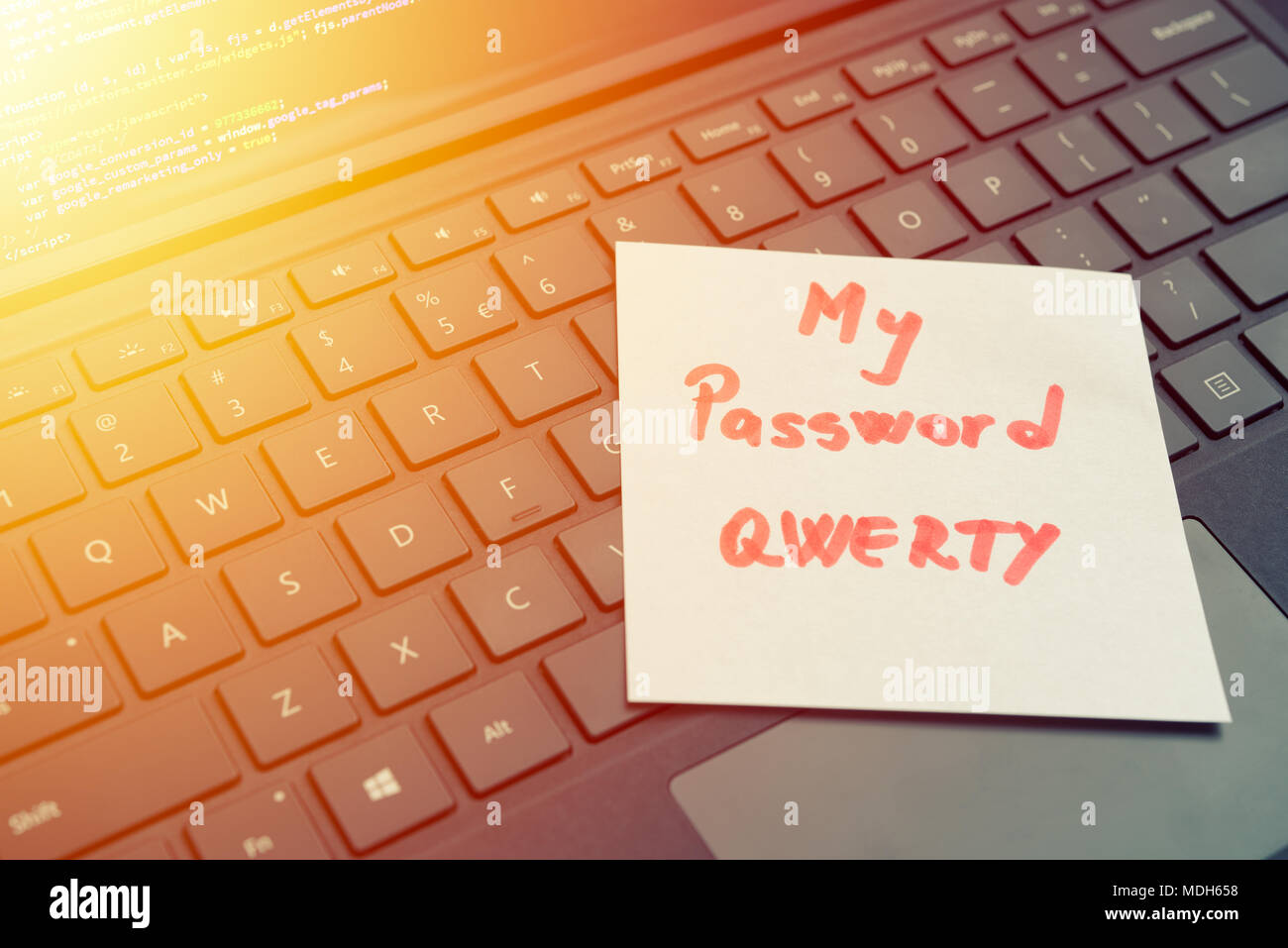 My password qwerty message concept written post it on laptop keyboard ...