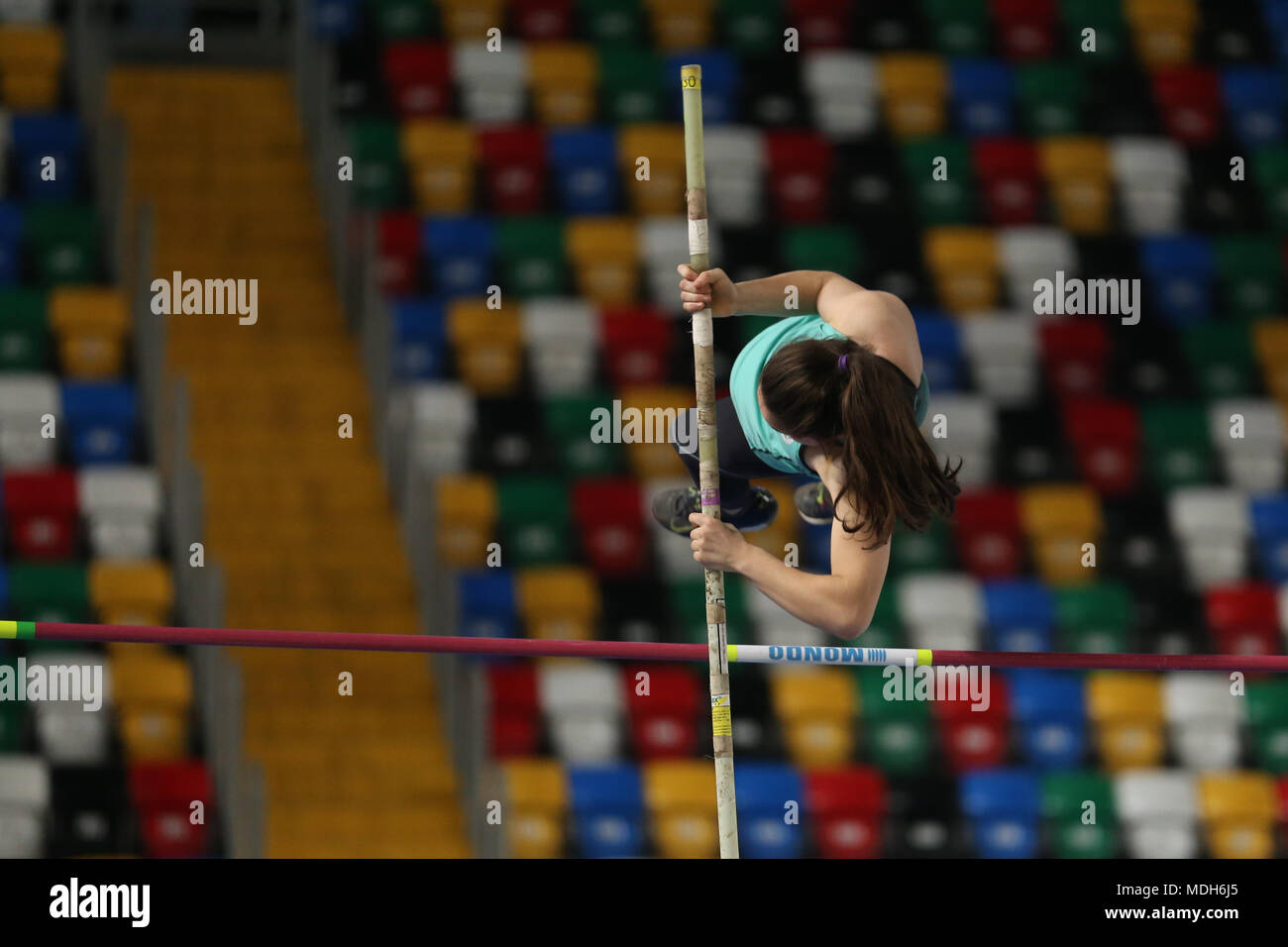 ISTANBUL, TURKEY - JANUARY 06, 2018: Undefined athlete pole vaulting during Turkish Athletic ...