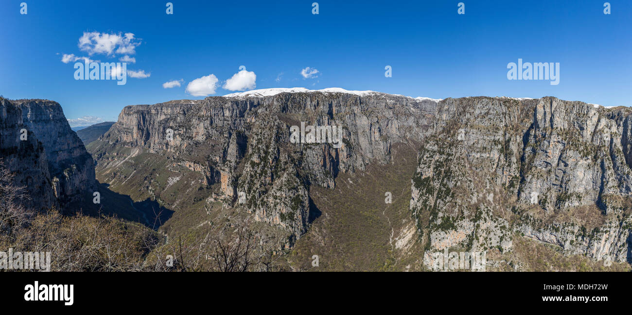 Panorama view of Vikos Gorge in the Pindus Mountains of northern Greece ...