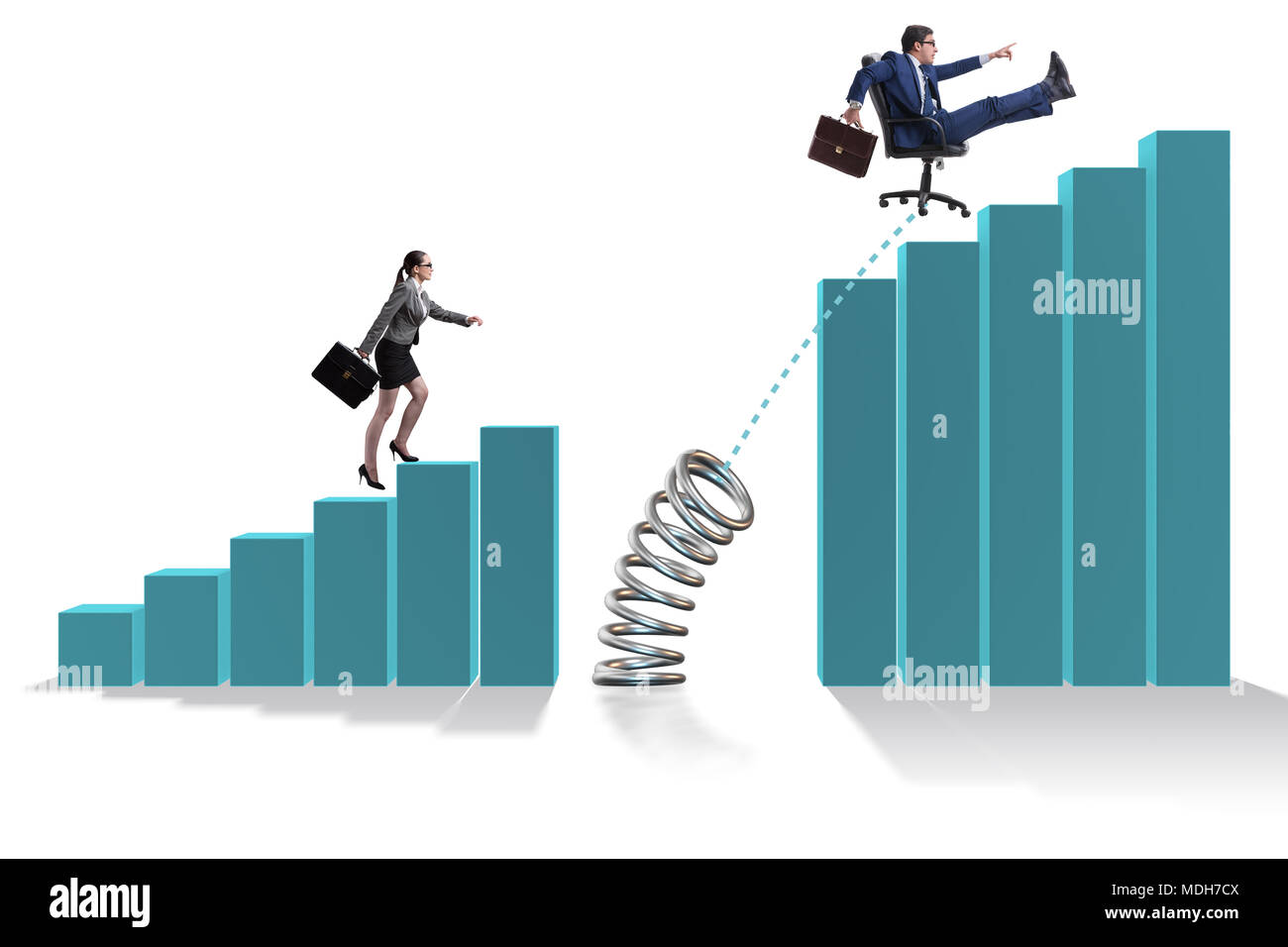 Business people jumping over bar charts Stock Photo - Alamy