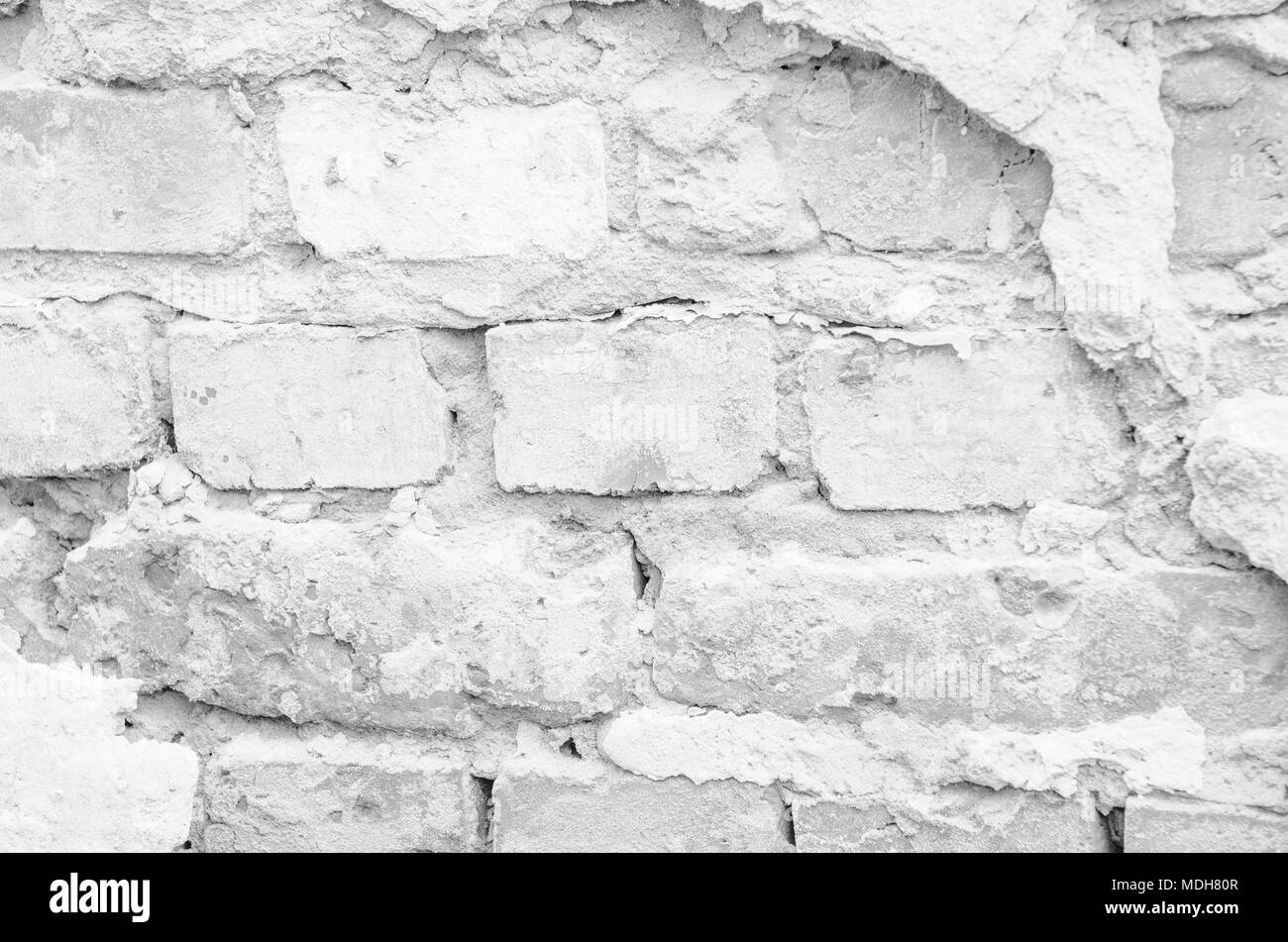 Texture of a white ruined brick wall. Grunge dirty old brick wall ...