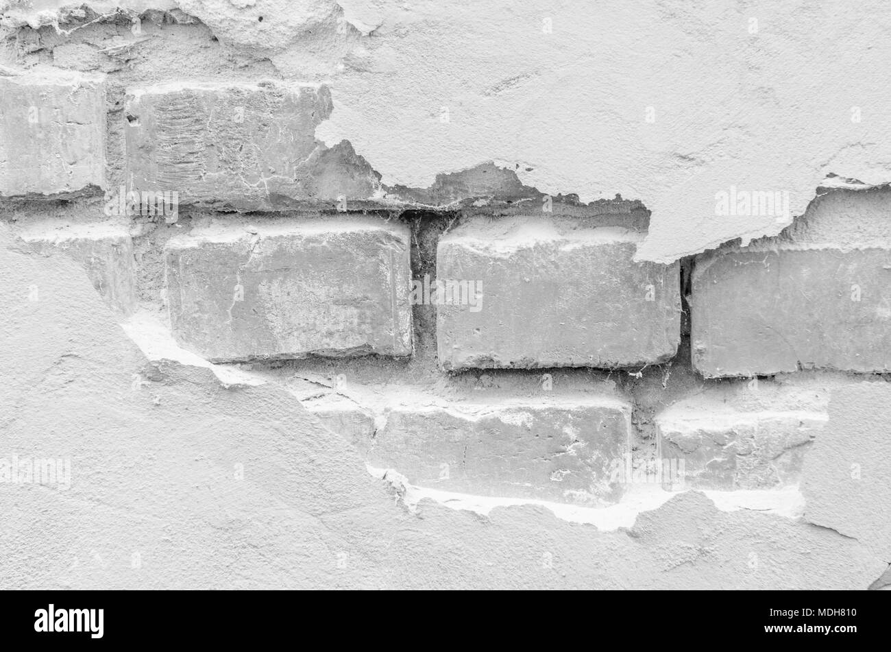 Texture of a white ruined brick wall. Grunge dirty old brick wall ...