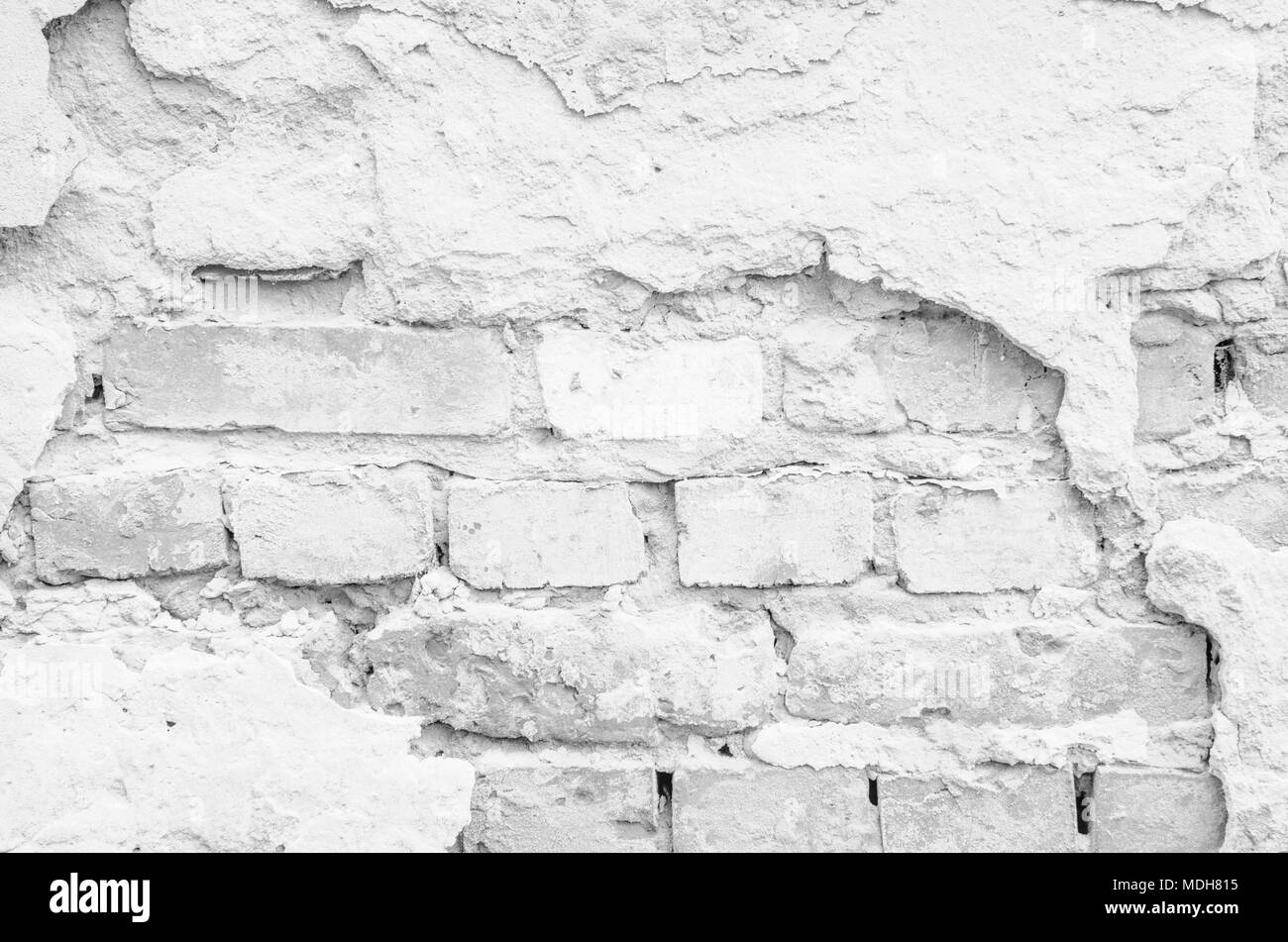 Texture of a white ruined brick wall. Grunge dirty old brick wall ...