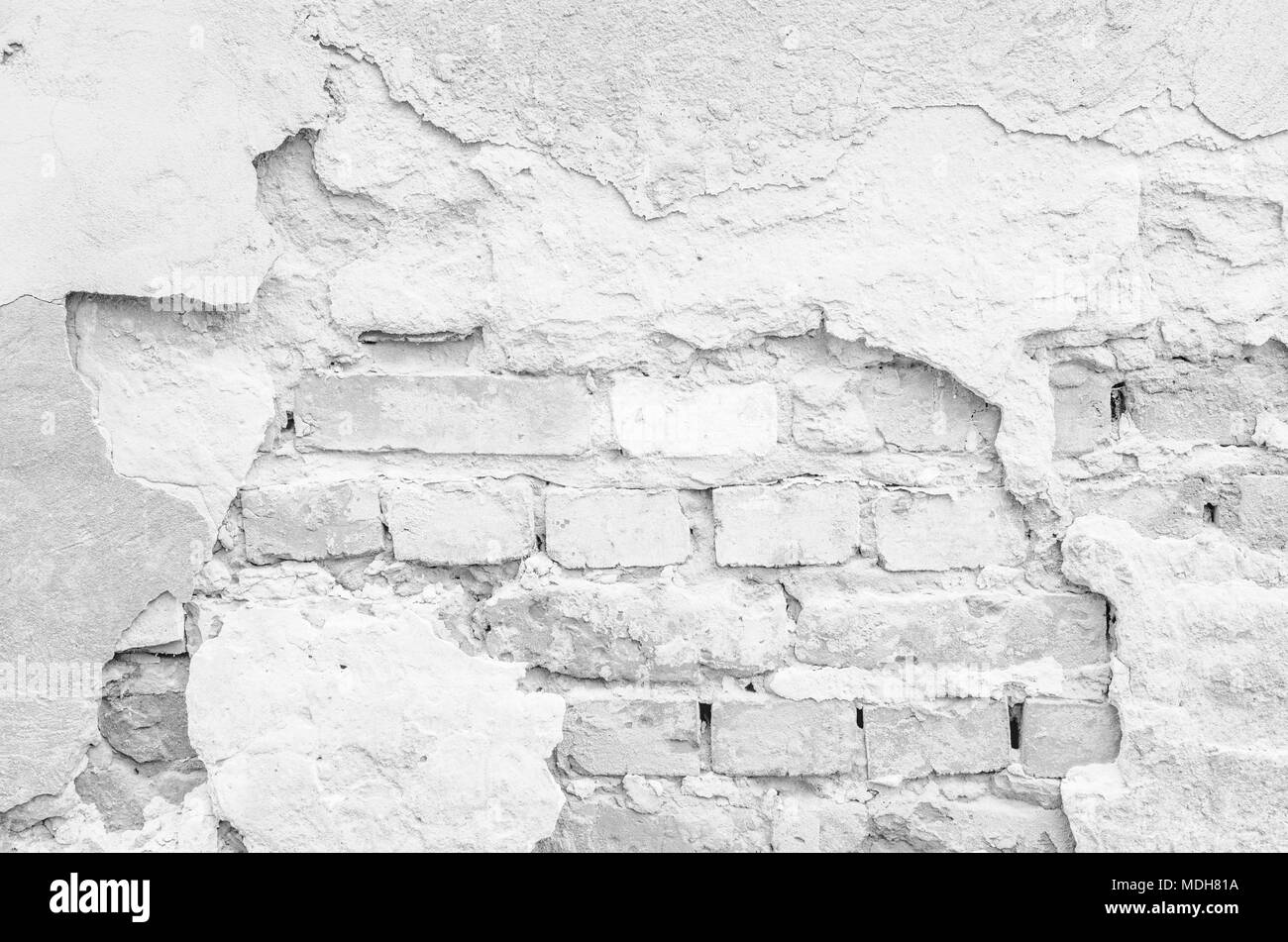 Texture of a white ruined brick wall. Grunge dirty old brick wall ...