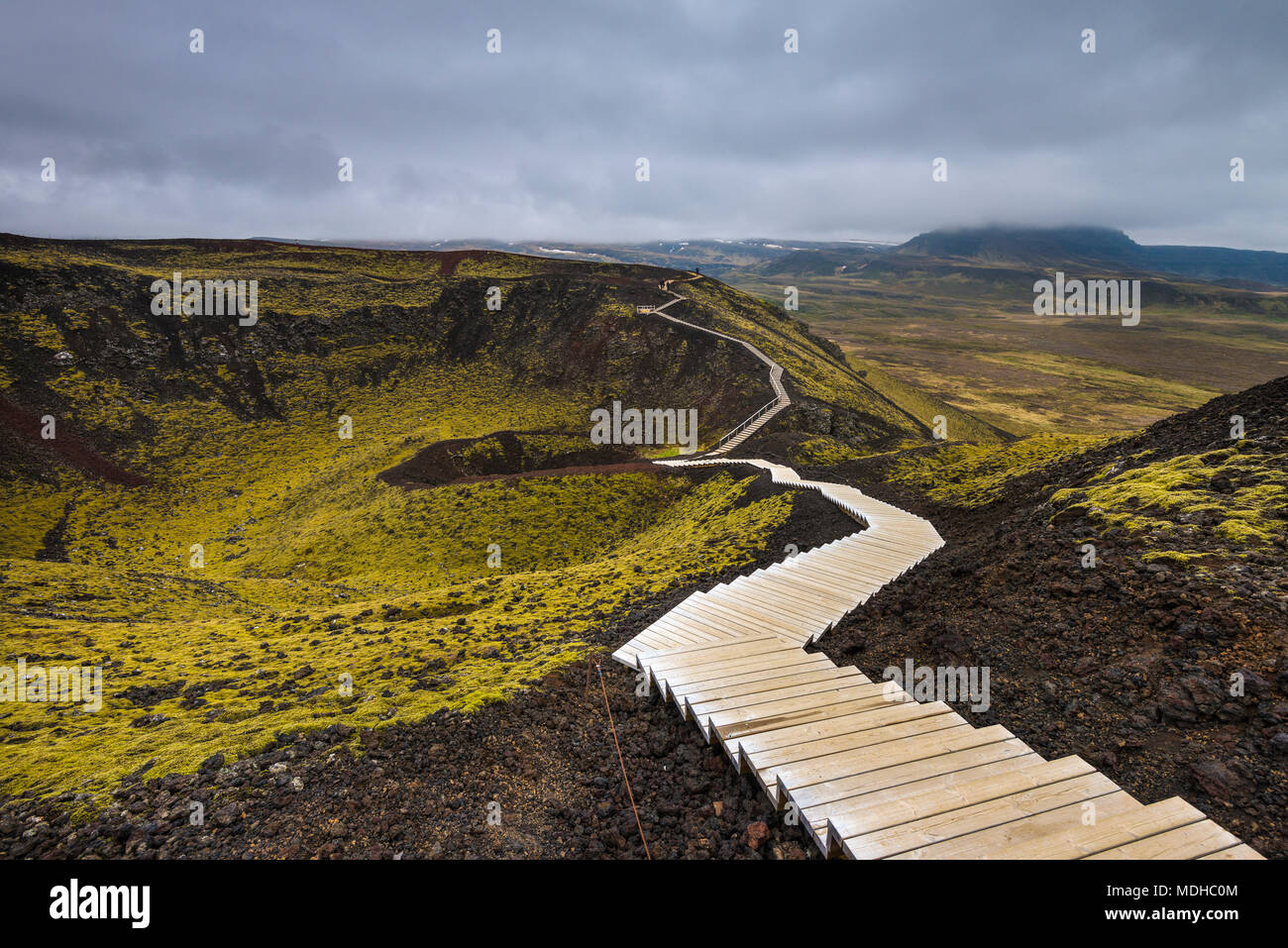 Steps going around the Grabrok crater; Iceland Stock Photo - Alamy