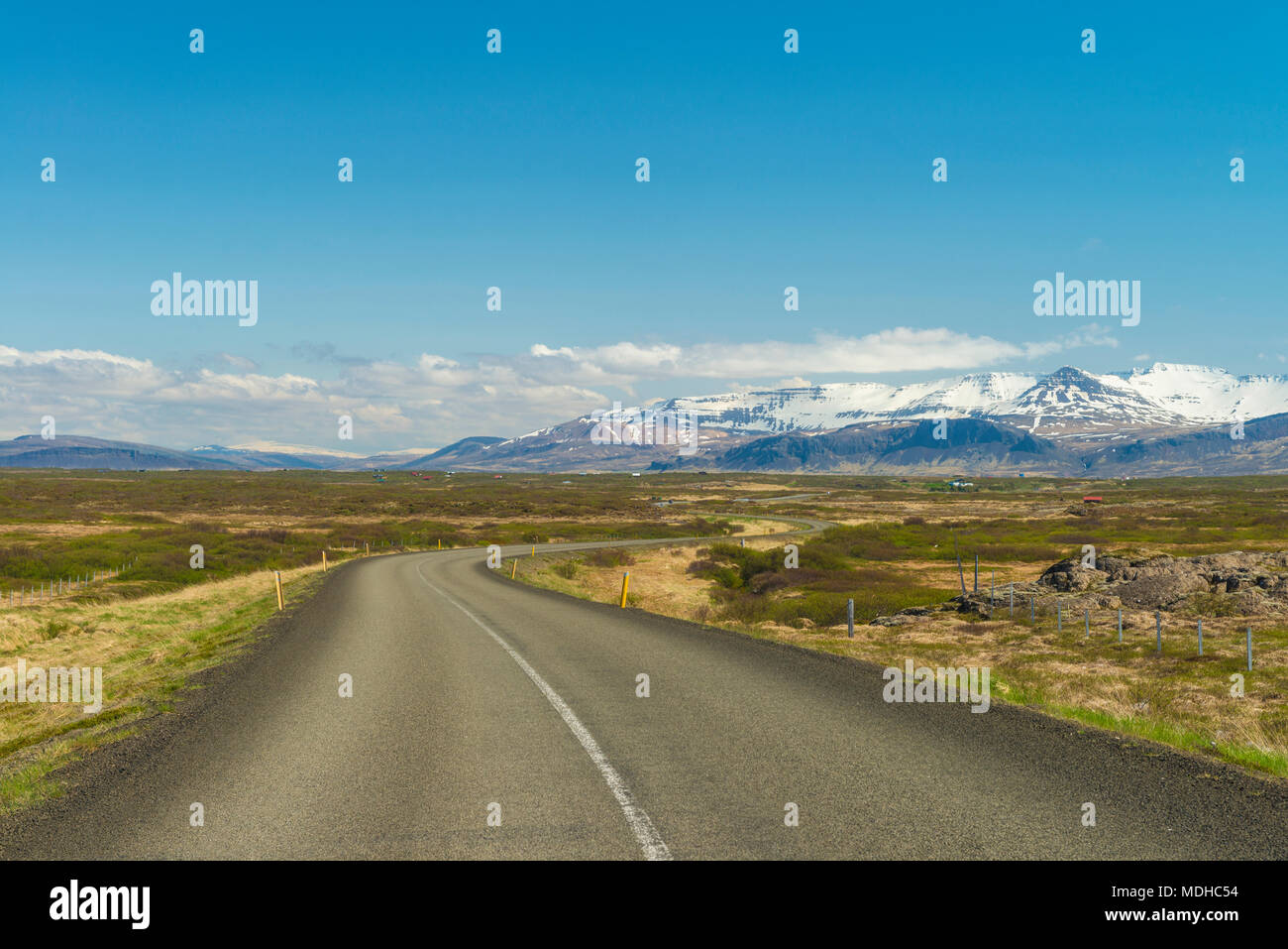 Looking along road from the Snaefellsnes peninsula to Borgarnes ...