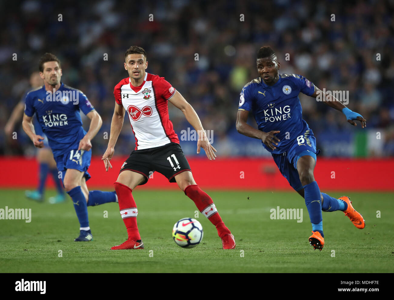 Southampton's Dusan Tadic (centre) and Leicester City's Kelechi ...