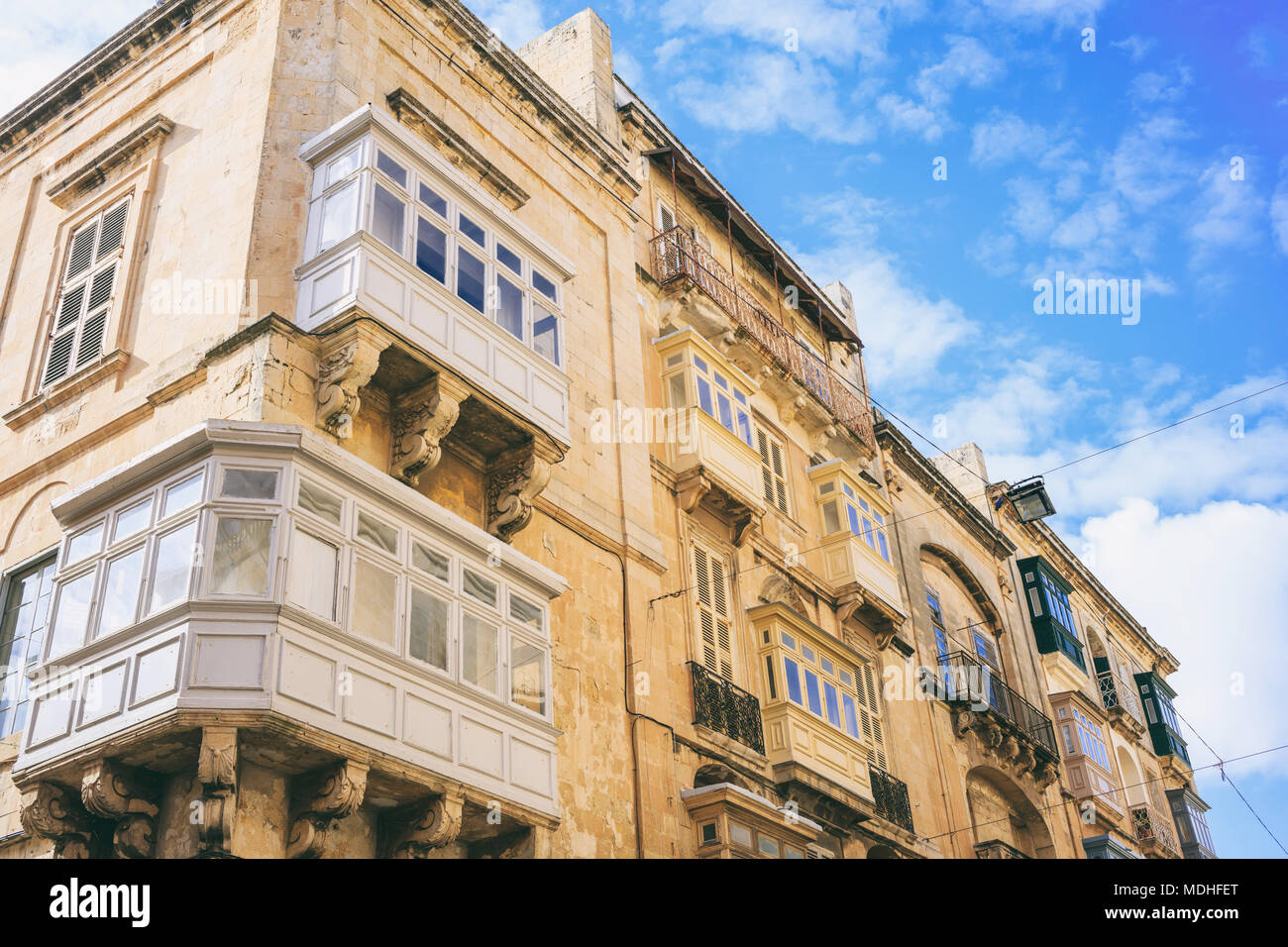 Malta, Valletta, traditional house building facade with sandstones and ...