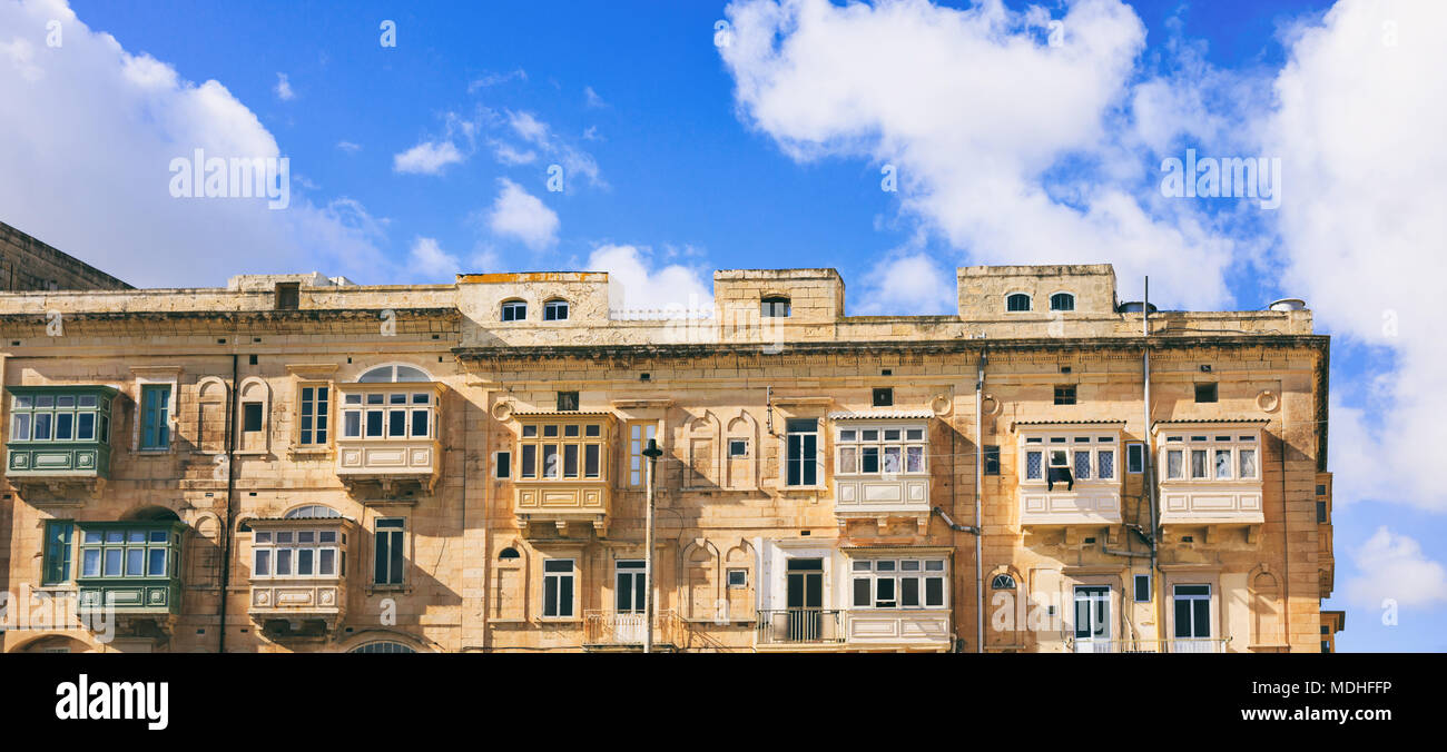 Malta, Valletta, traditional house building facade with sandstones and ...