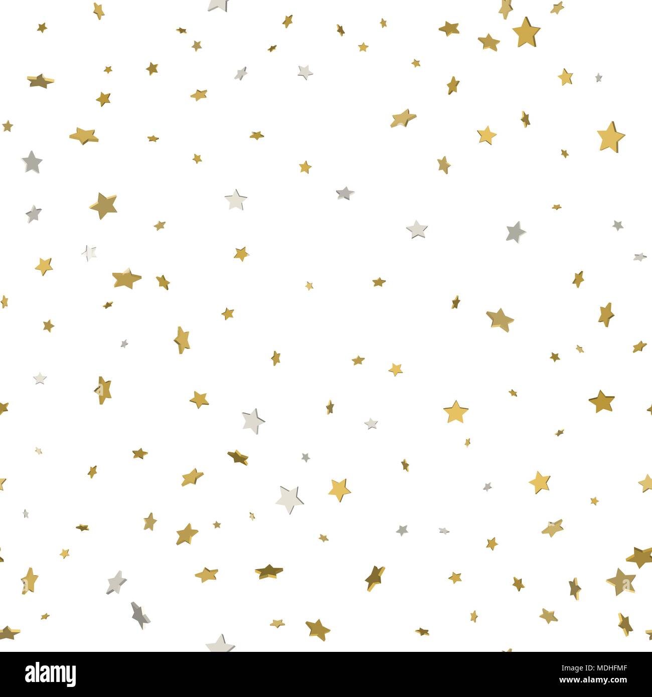 3d Gold Star Confetti Rain Festive Holiday Background Vector Golden