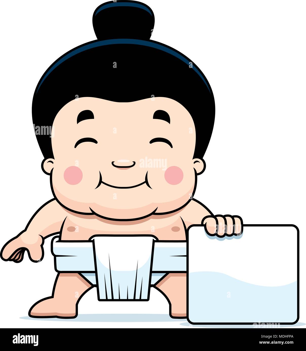 A cartoon illustration of a little sumo boy holding a sign Stock Vector ...
