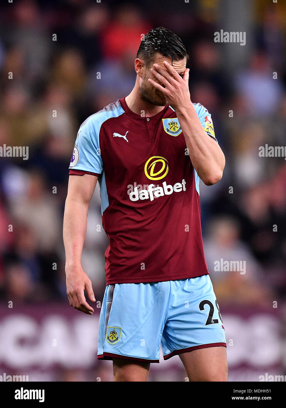 Burnley's Kevin Long reacts during the Premier League match at Turf ...