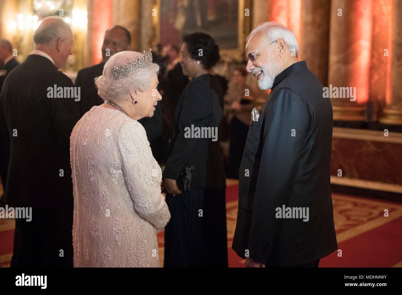 Queen Elizabeth II greets Narendra Modi, Prime Minister of India, in ...