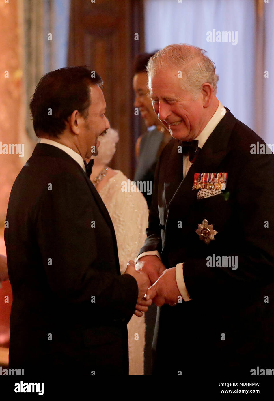 The Prince of Wales greets the Sultan of Brunei Hassanal Bolkiah in the ...