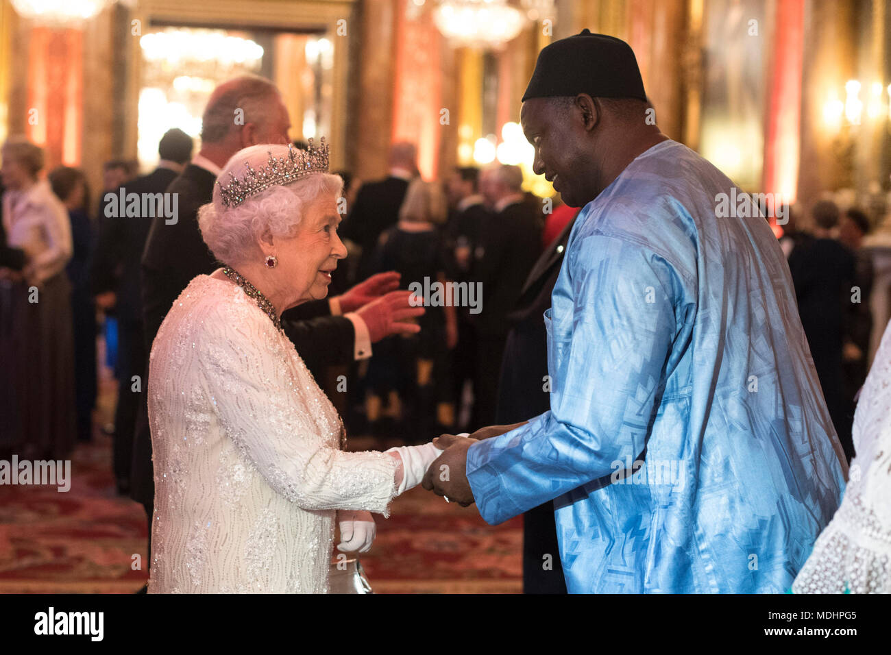 Queen Elizabeth II greets Adama Barrow, President of the Gambia, in the ...