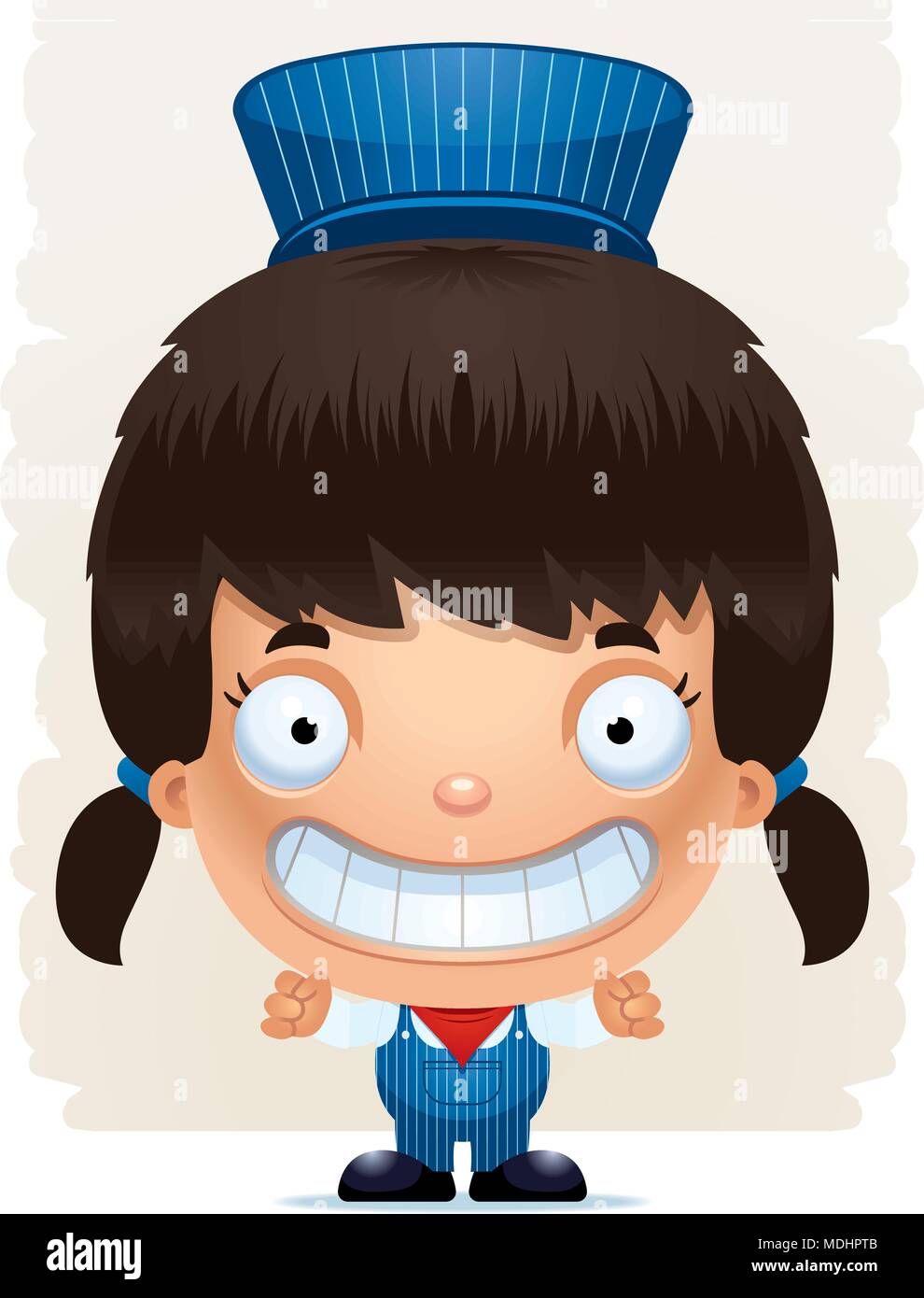 A cartoon illustration of a girl train conductor smiling Stock Vector ...