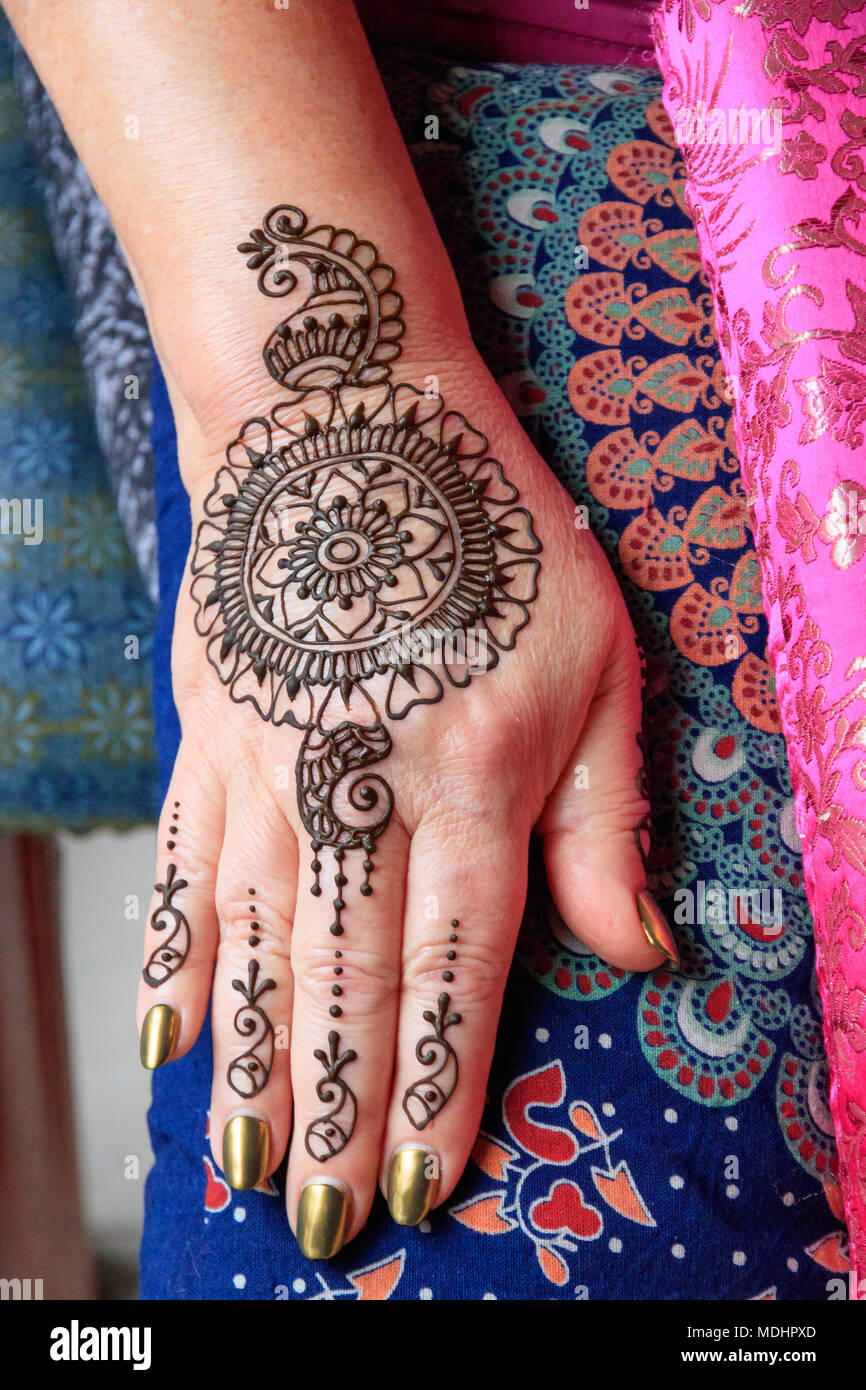 North America, USA, Washington. Indian Mehendi celebration. Henna ...