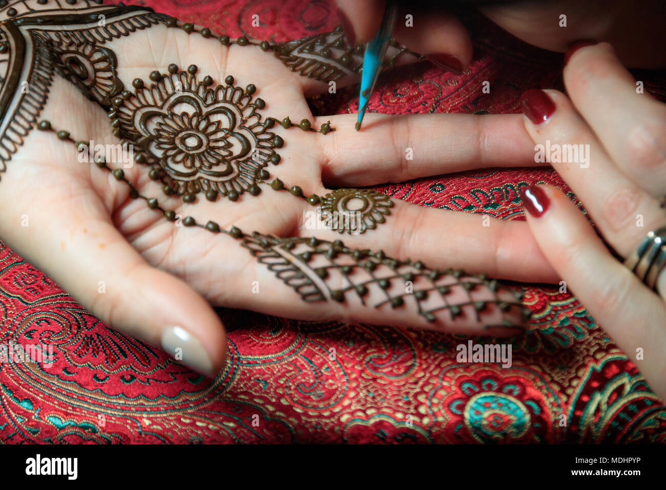 North America, USA, Washington. Indian Mehendi celebration. Henna ...