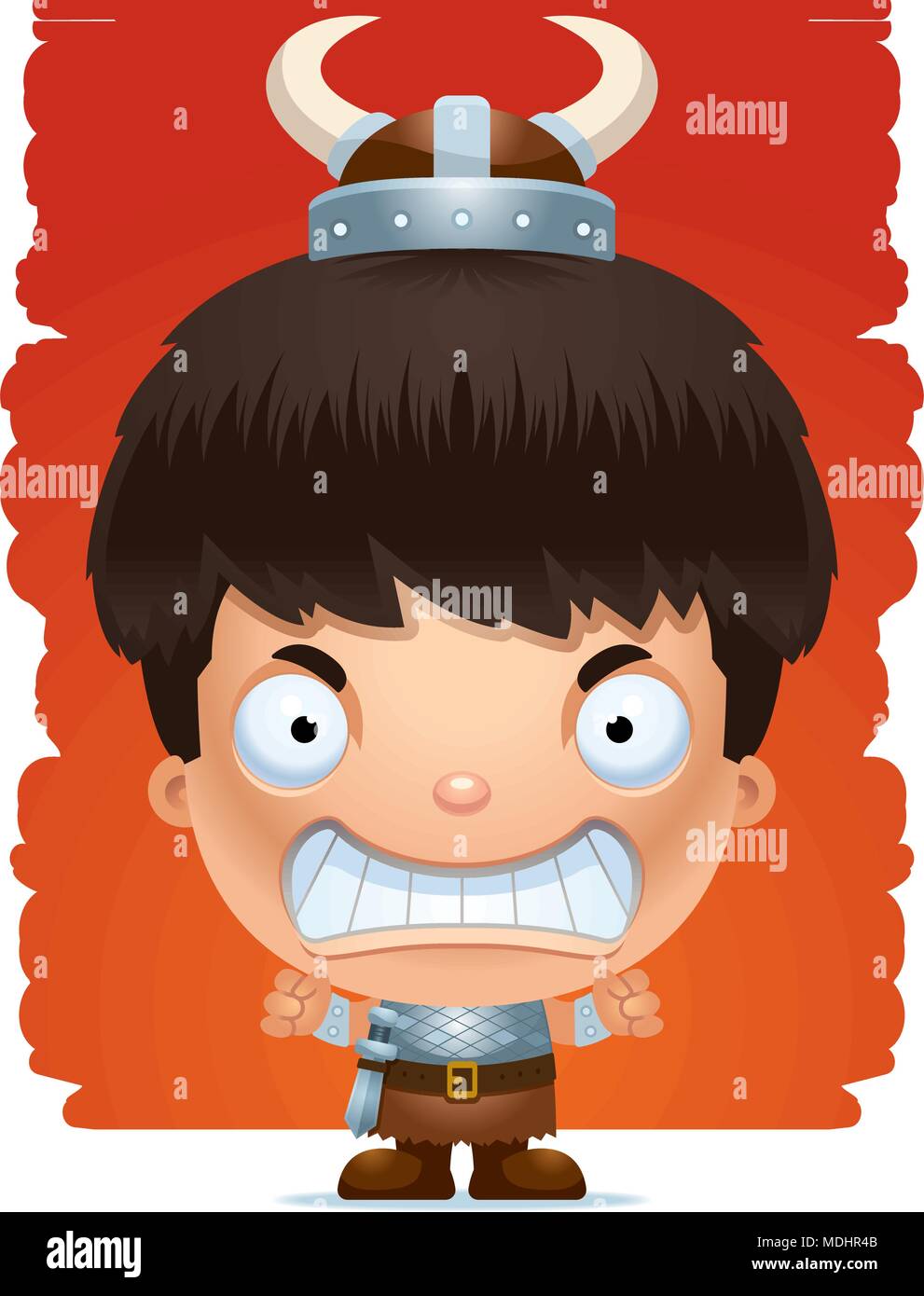 A cartoon illustration of a boy barbarian with an angry expression ...