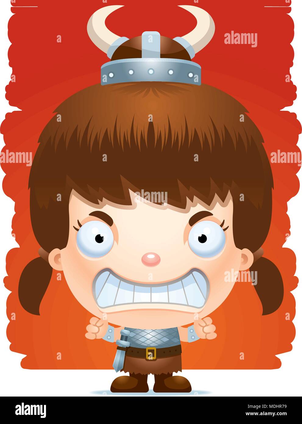 A cartoon illustration of a girl barbarian with an angry expression ...