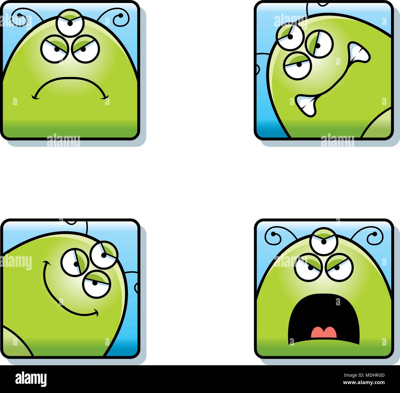 A cartoon icon set of an alien with angry expressions Stock Vector ...