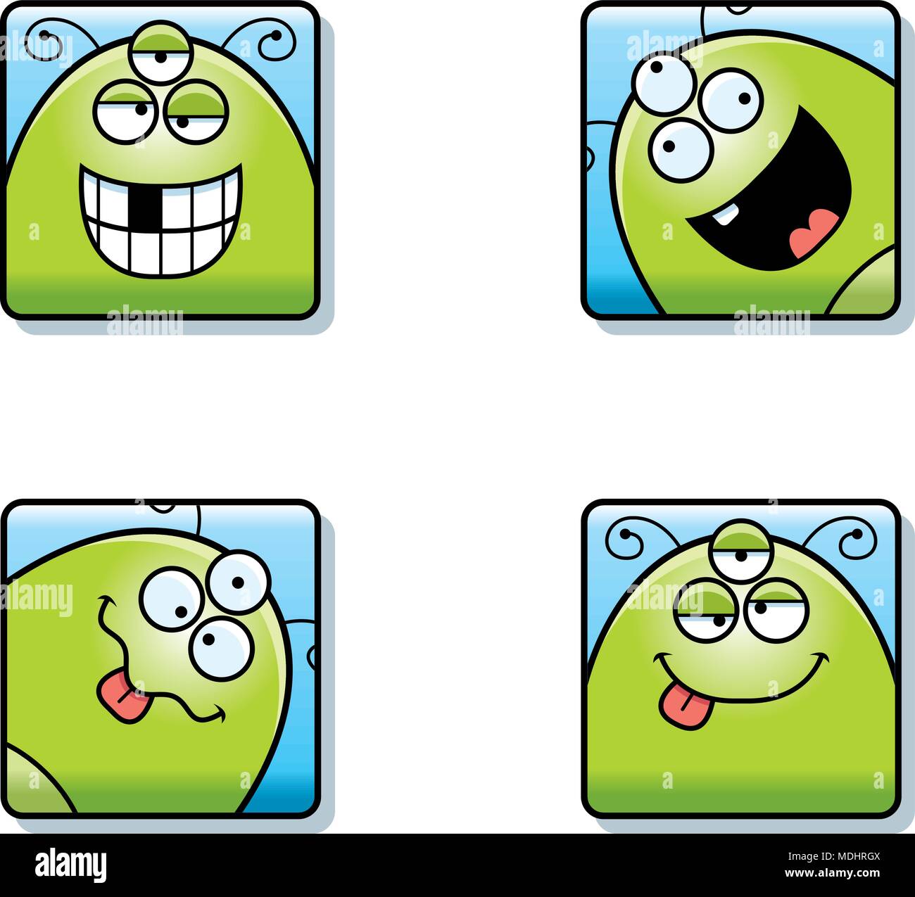 A cartoon icon set of an alien with silly expressions Stock Vector ...