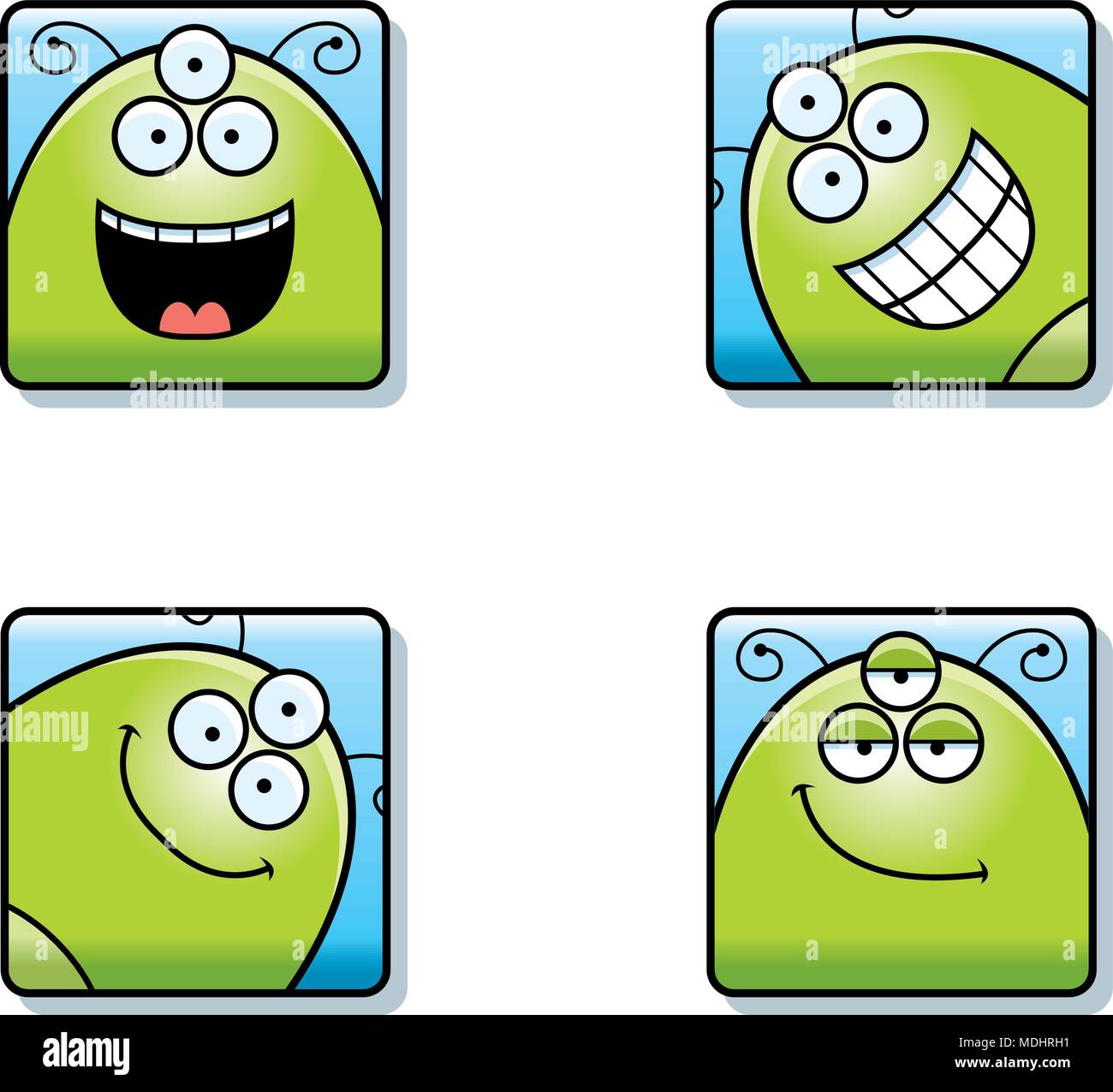 A cartoon icon set of an alien with happy expressions Stock Vector ...