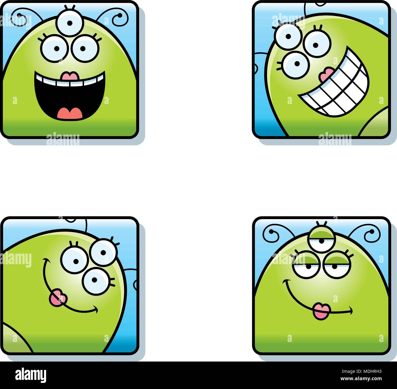A cartoon icon set of an alien with happy expressions Stock Vector ...