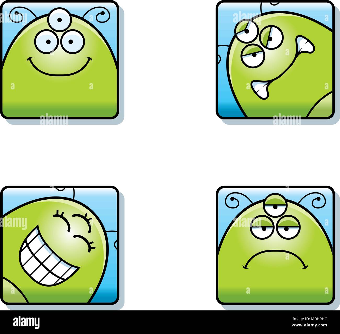 A cartoon icon set of an alien with a mix of expressions Stock Vector ...