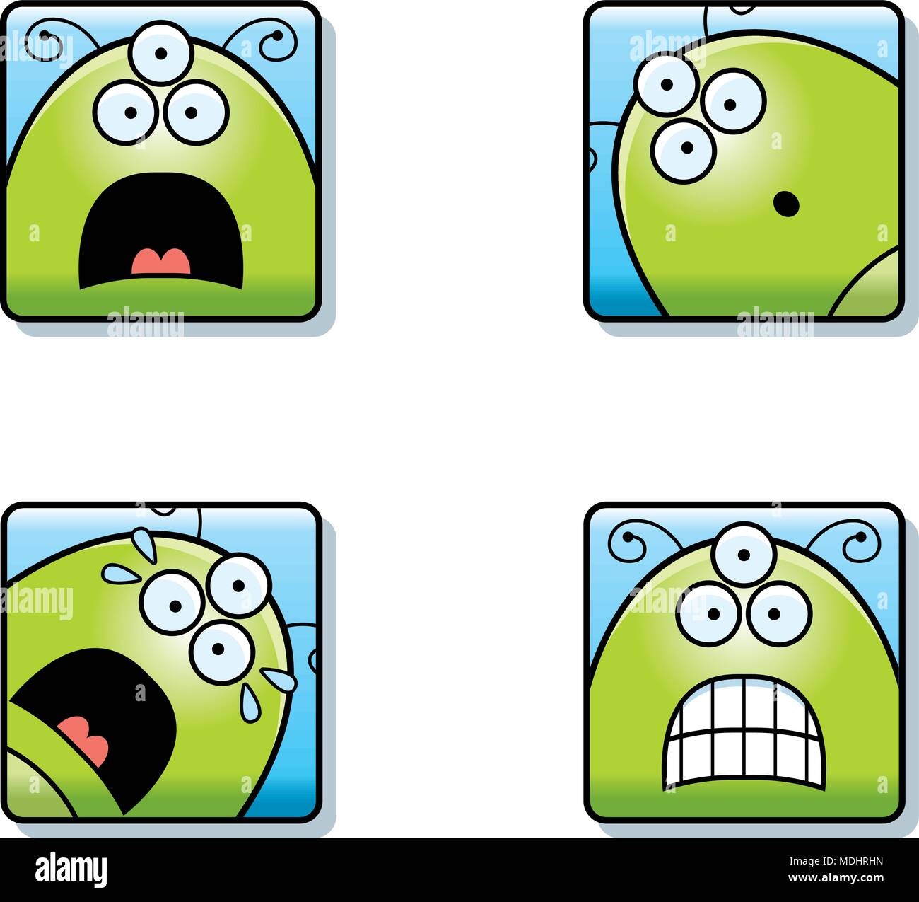 A cartoon icon set of an alien with scared expressions Stock Vector ...