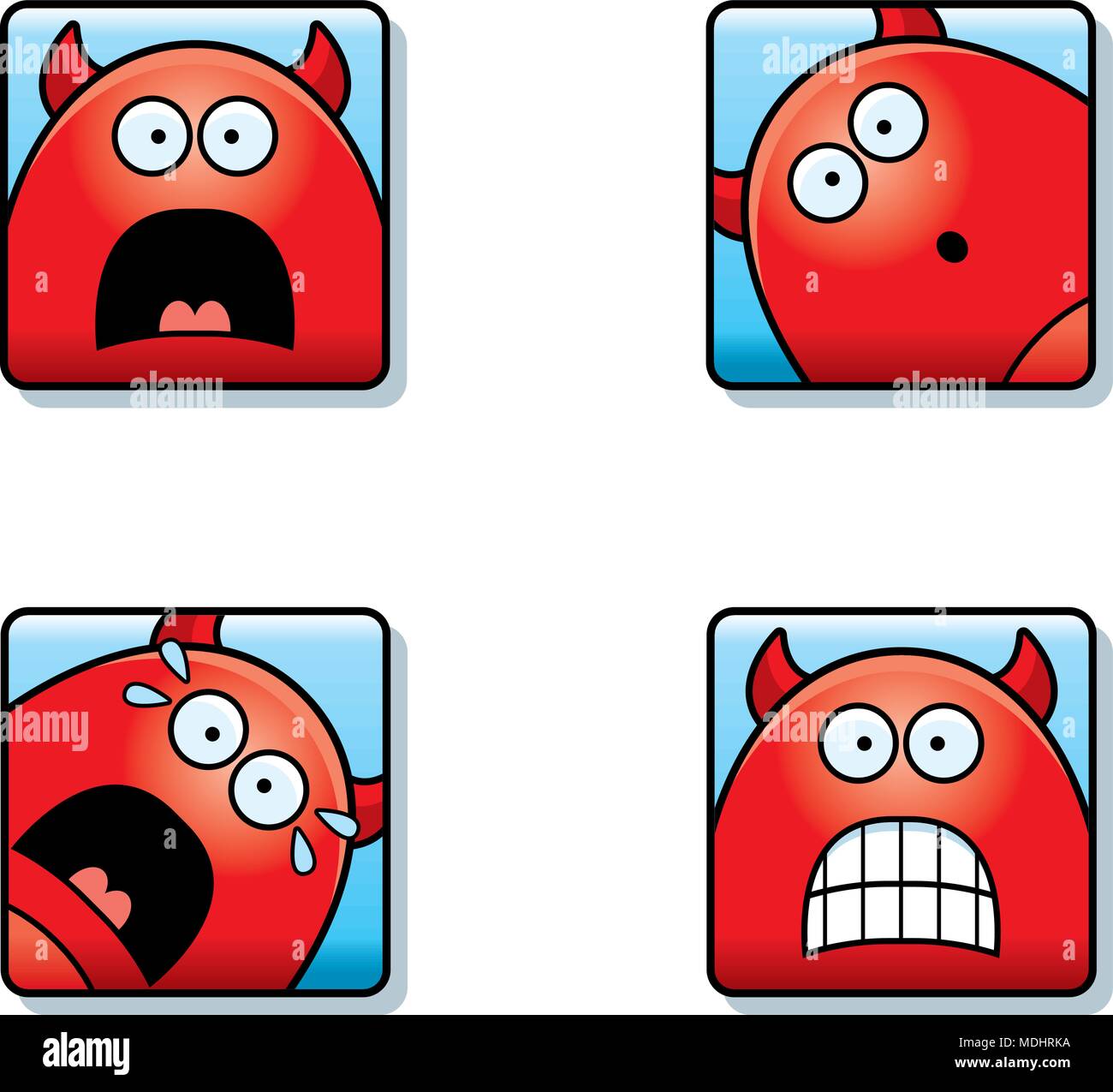 A cartoon icon set of a devil with scared expressions Stock Vector ...