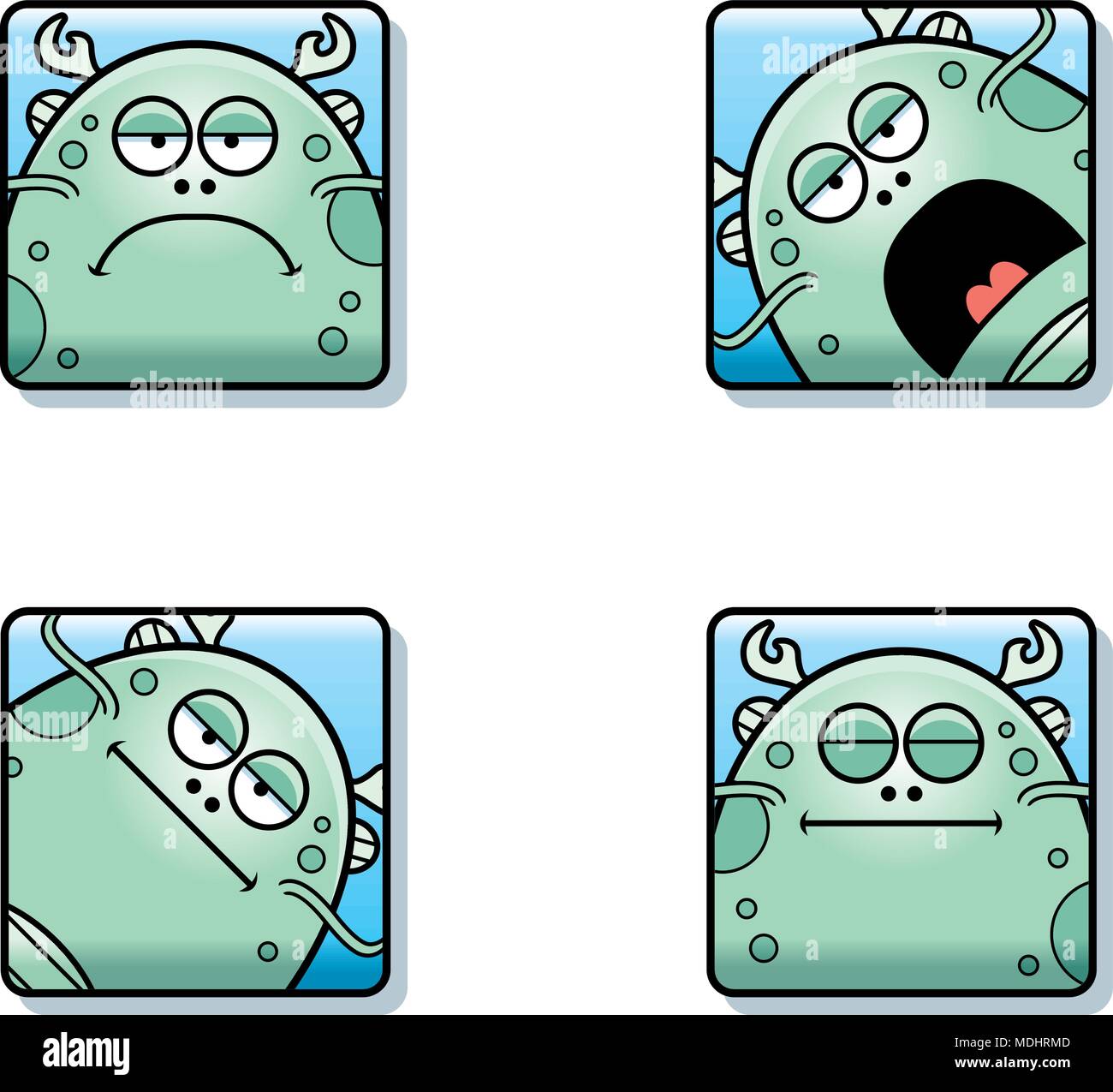 A cartoon icon set of a sea monster with sad and calm expressions Stock ...