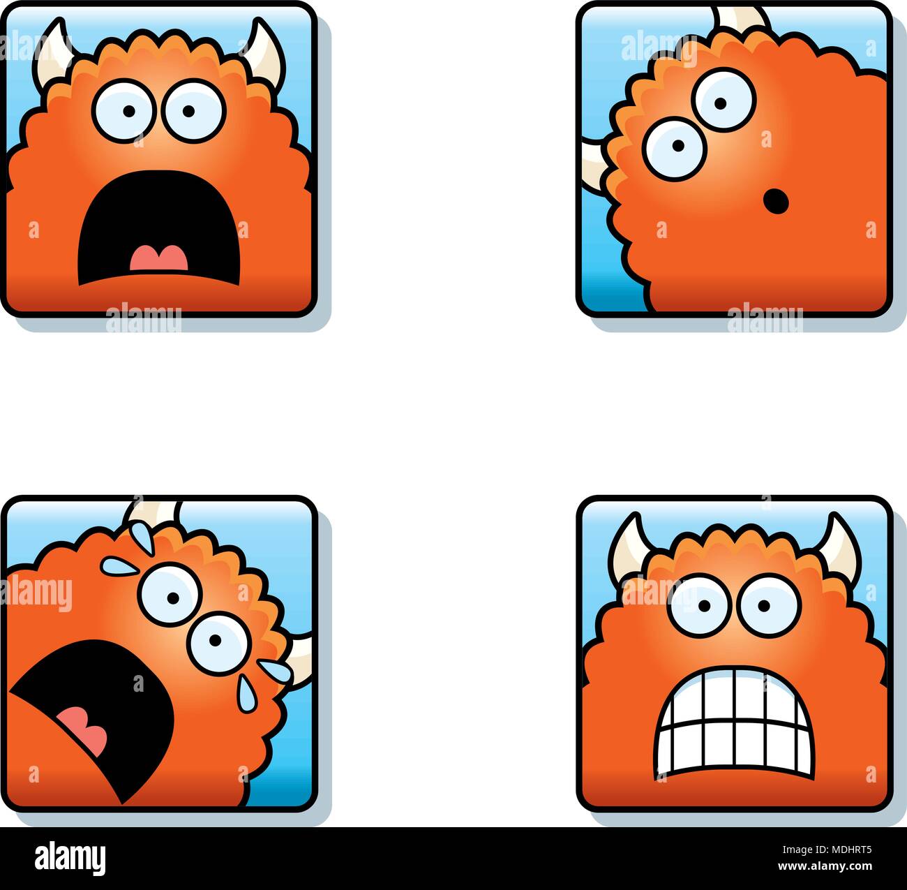 A cartoon icon set of a monster with scared expressions Stock Vector ...