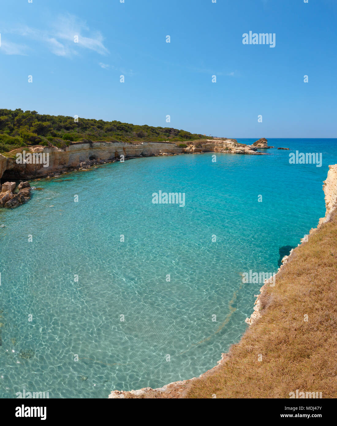Picturesque seascape with white rocky cliffs, sea bay, islets and ...