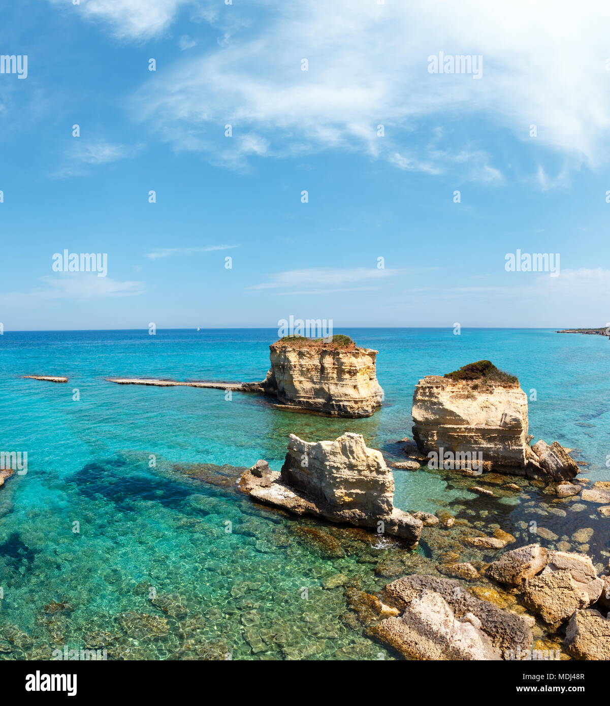 Picturesque seascape with white rocky cliffs, sea bay, islets and ...